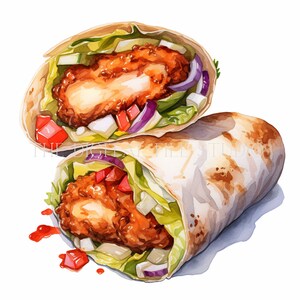 12 Watercolor Chicken Wrap Clipart PNGJPGPDF Chicken Wrap Digital ...