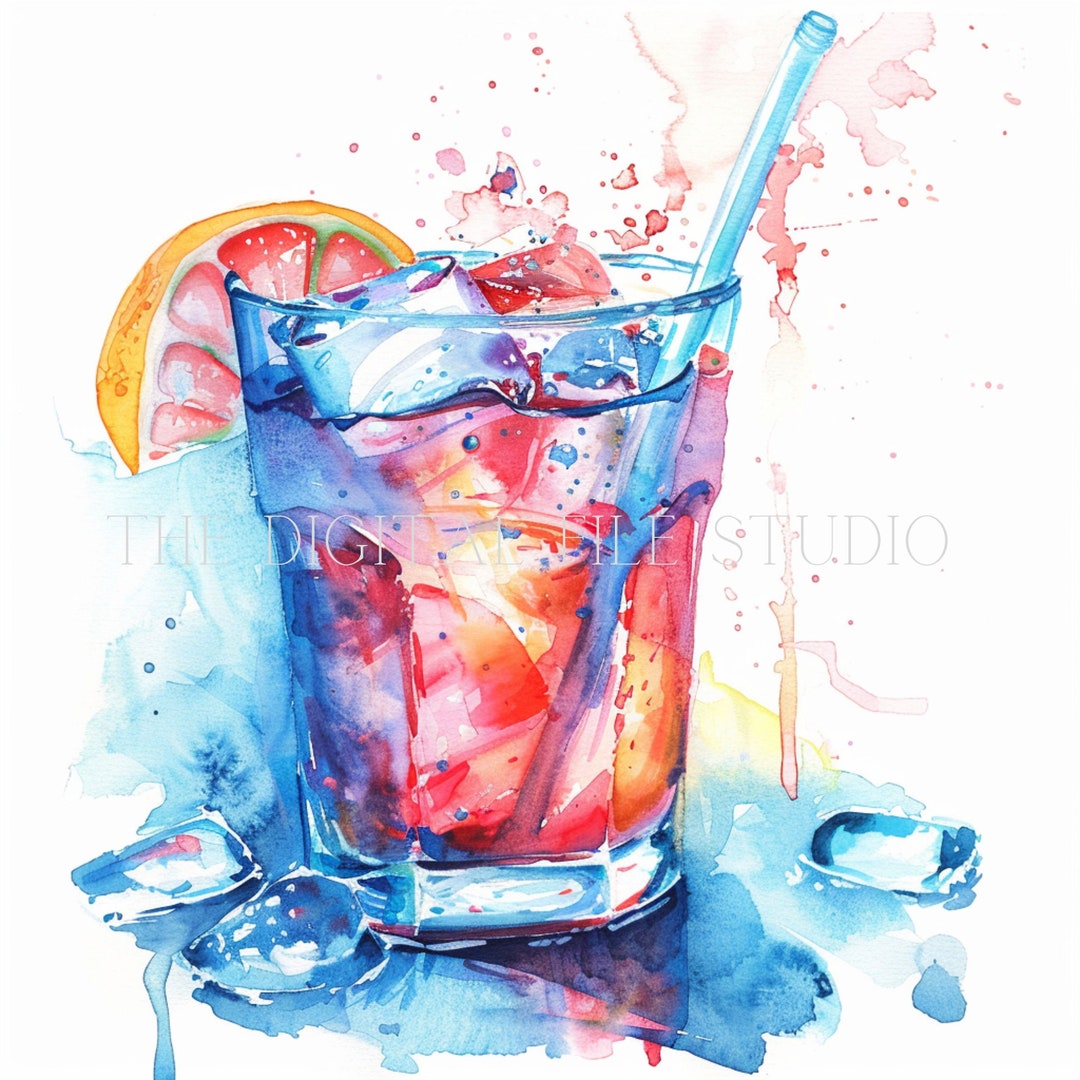 12 Watercolor Drinks Clipart PNGJPGPDF Digital Images Graphics ...