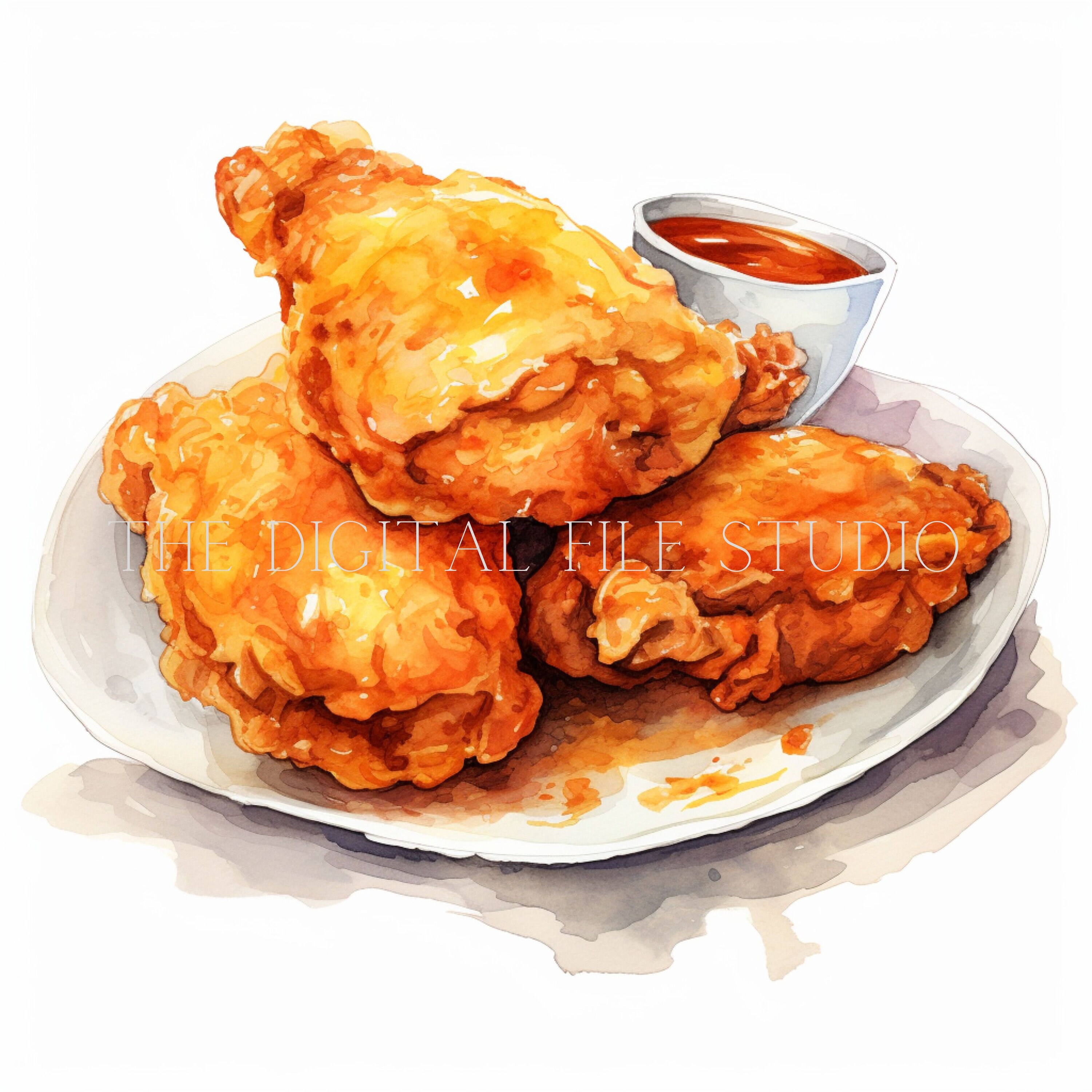 12 Watercolor Fried Chicken Clipart PNGJPGPDF Fried Chicken Digital ...