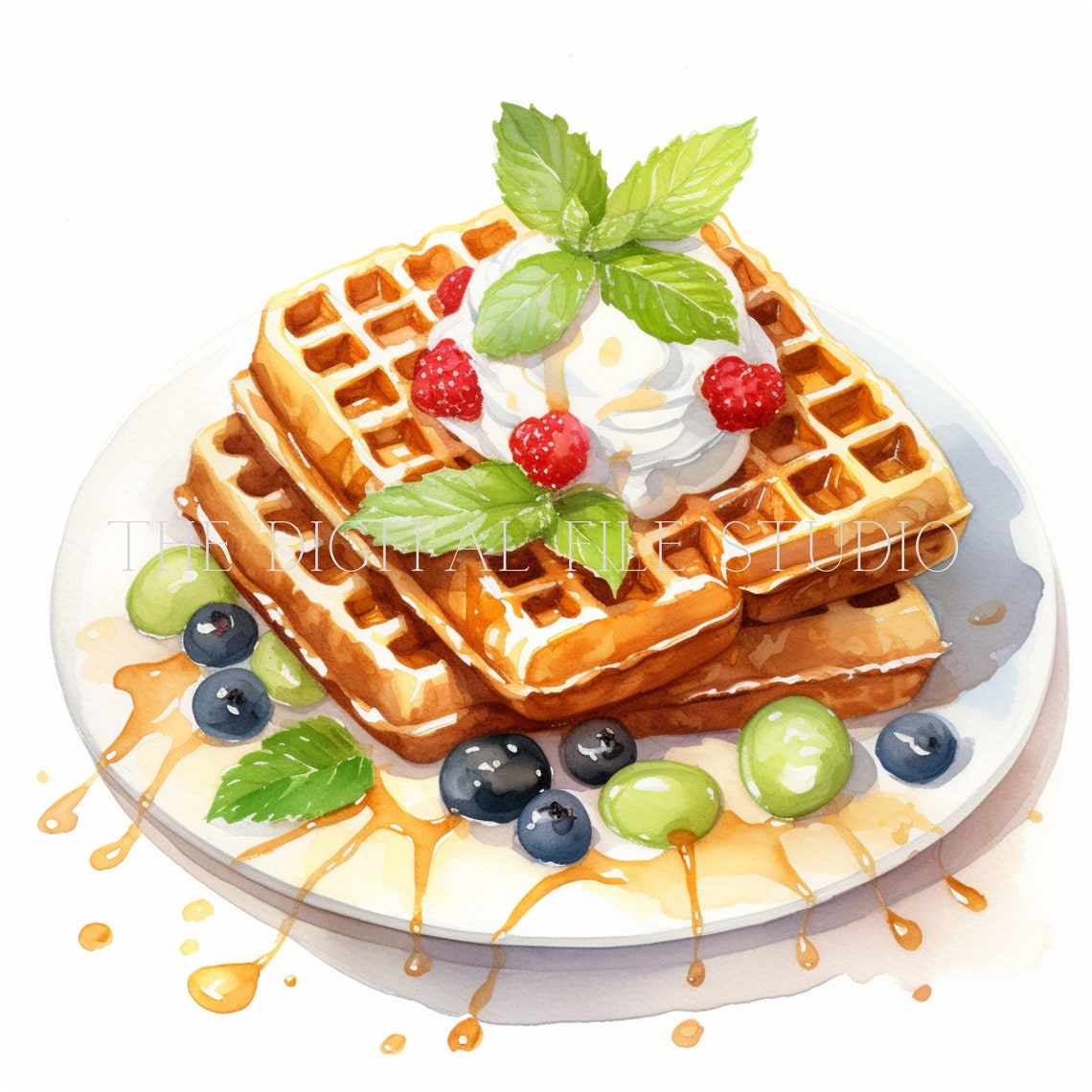 12 Watercolor Waffles Clipart PNGJPGPDF Waffle Digital Images Waffle ...