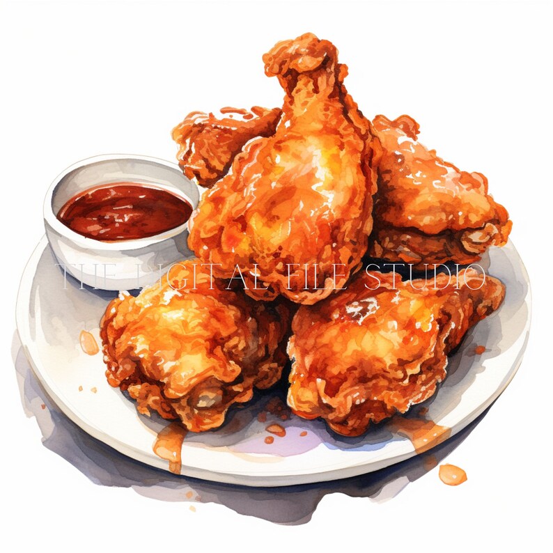 12 Watercolor Fried Chicken Clipart PNGJPGPDF Fried Chicken Digital ...