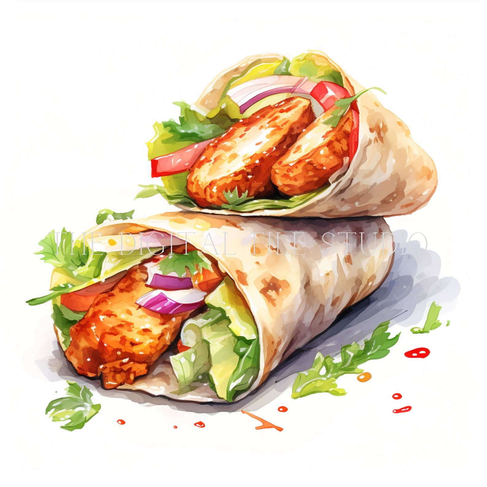 12 Watercolor Chicken Wrap Clipart PNGJPGPDF Chicken Wrap Digital ...