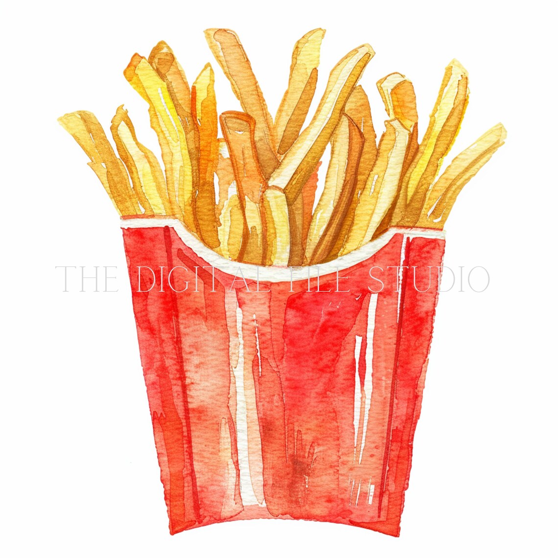 12 Watercolor Fries Clipart PNGJPGPDF Digital Images Graphics Watercolor Food Clipart Digital ...