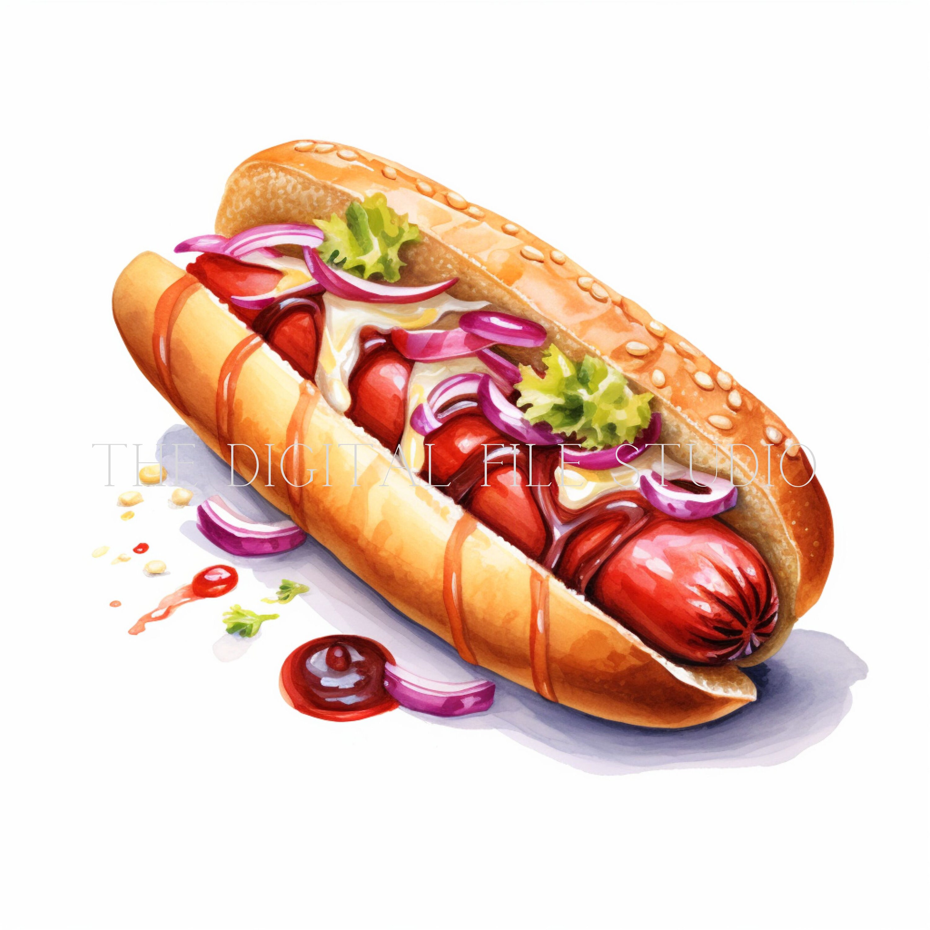 12 Watercolor Hotdog Clipart PNGJPGPDF Hotdog Digital Images Hotdog ...