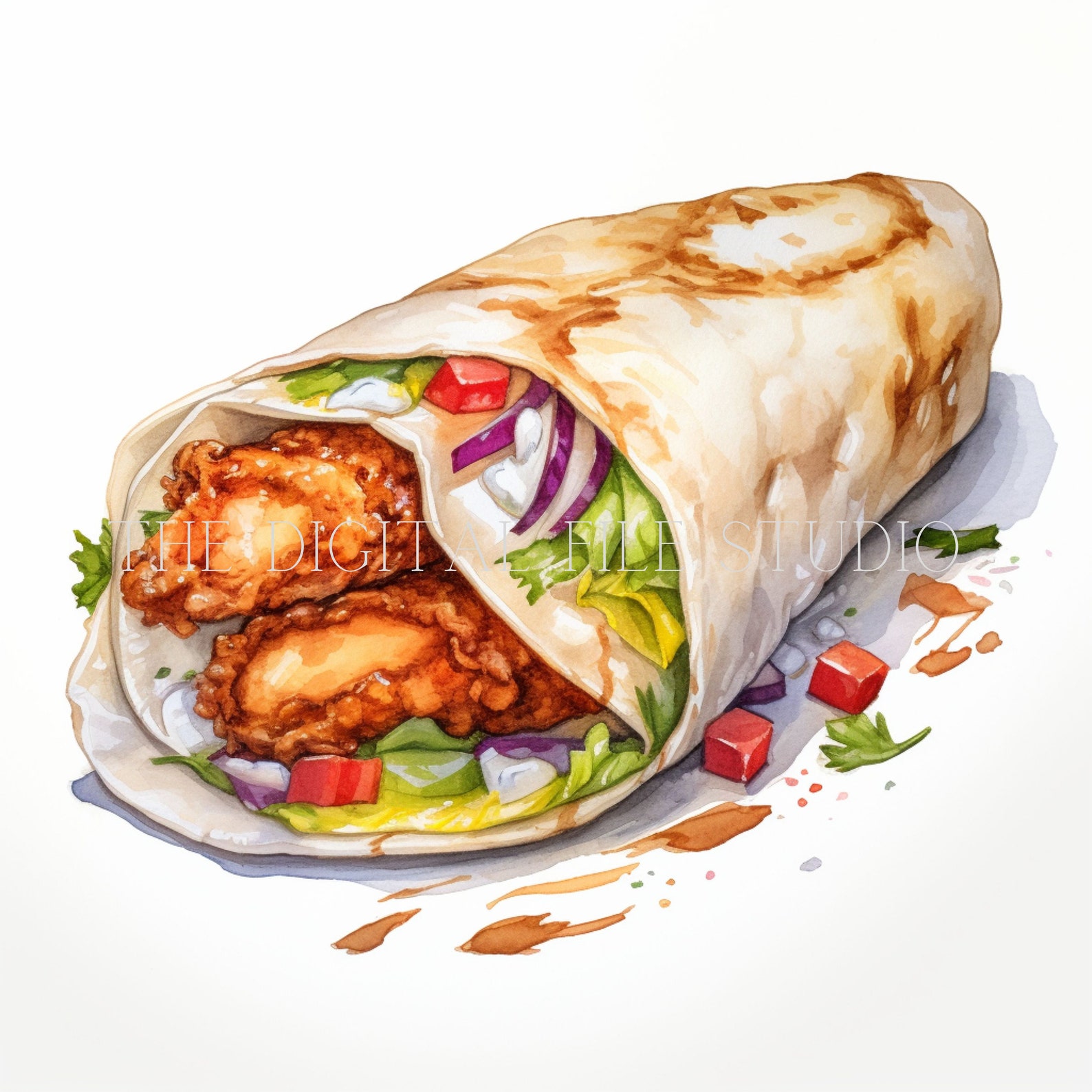 12 Watercolor Chicken Wrap Clipart PNGJPGPDF Chicken Wrap Digital ...
