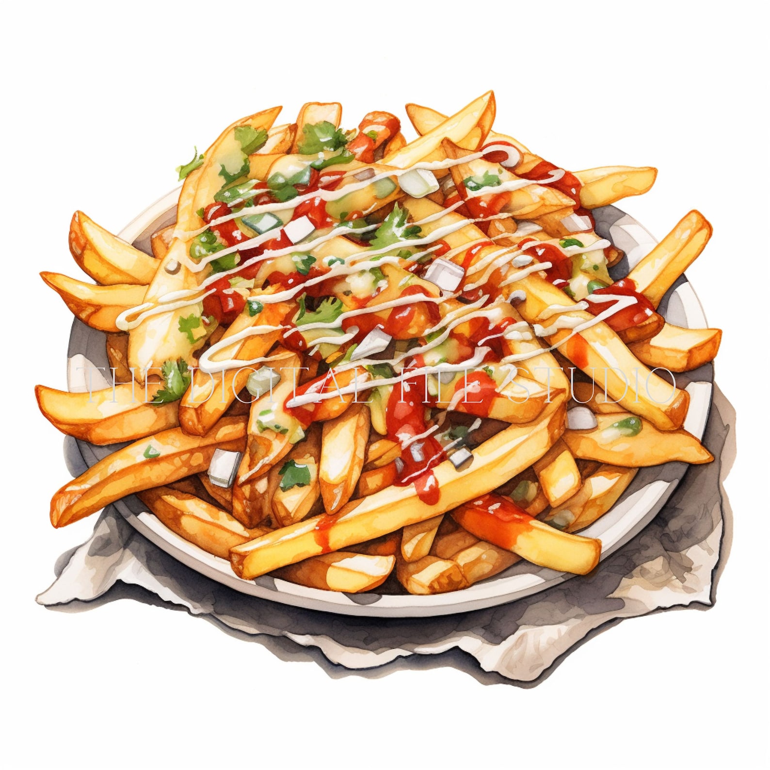 12 Watercolor Loaded Fries Clipart PNGJPGPDF Loaded Fries Digital ...