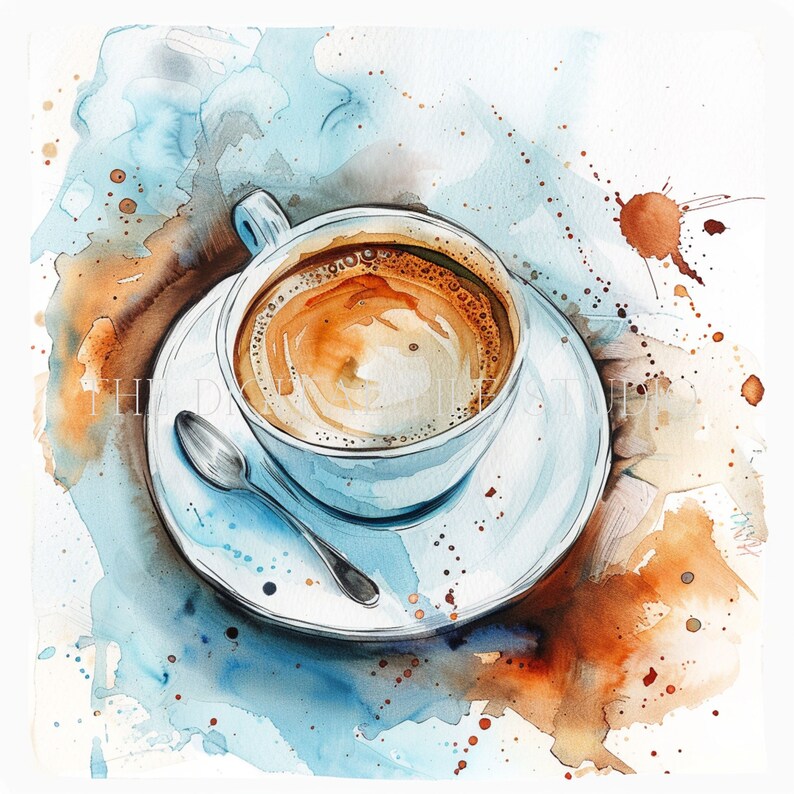 12 Watercolor Coffee Clipart PNGJPGPDF Digital Images Graphics ...