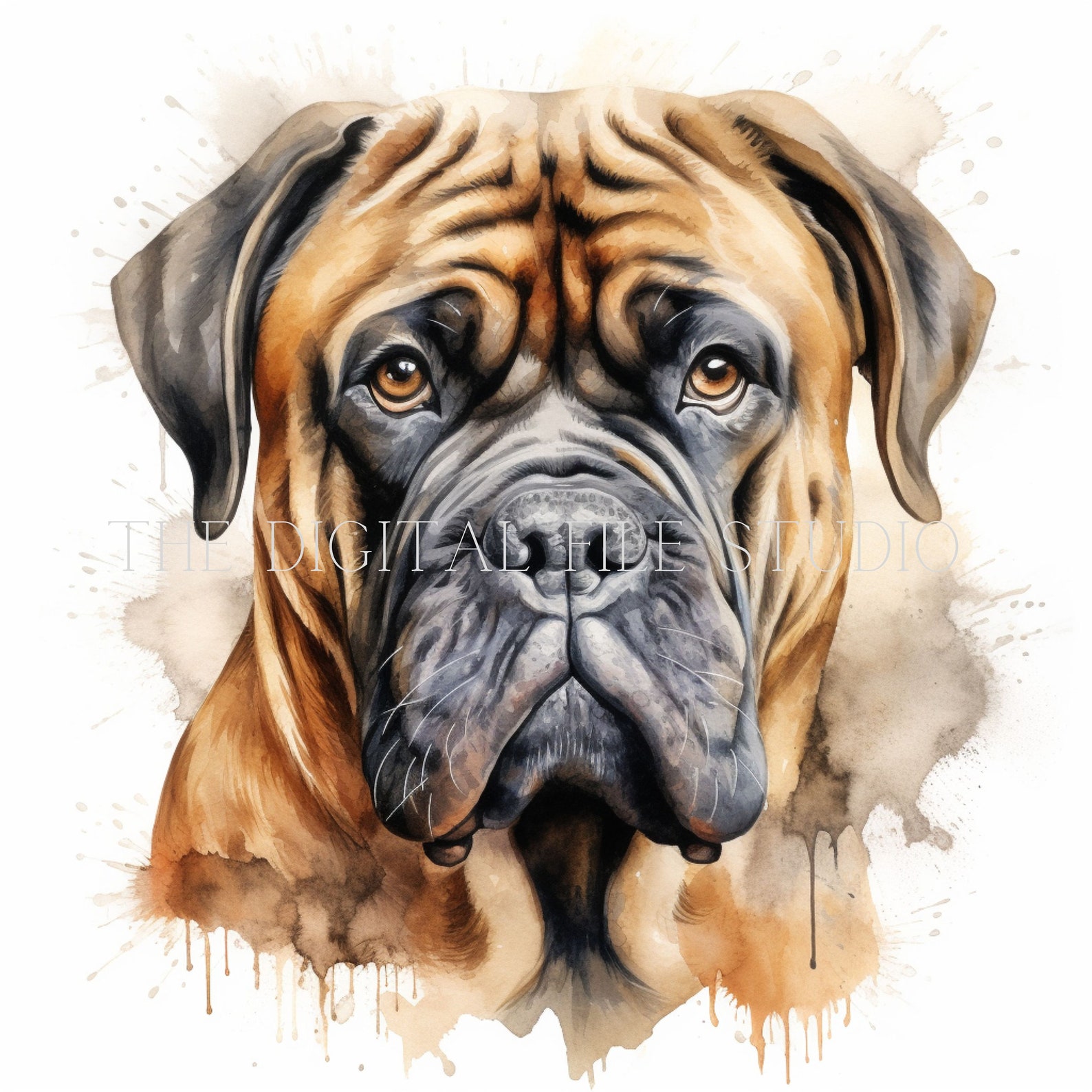 12 High-quality Bullmastiff PNG JPG PDF Dog Clipart Watercolor Card ...