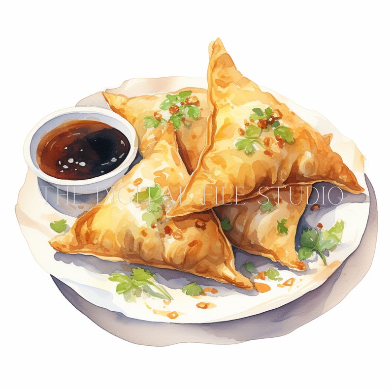 12 Watercolor Samosas Clipart PNGJPGPDF Digital Images Graphics ...