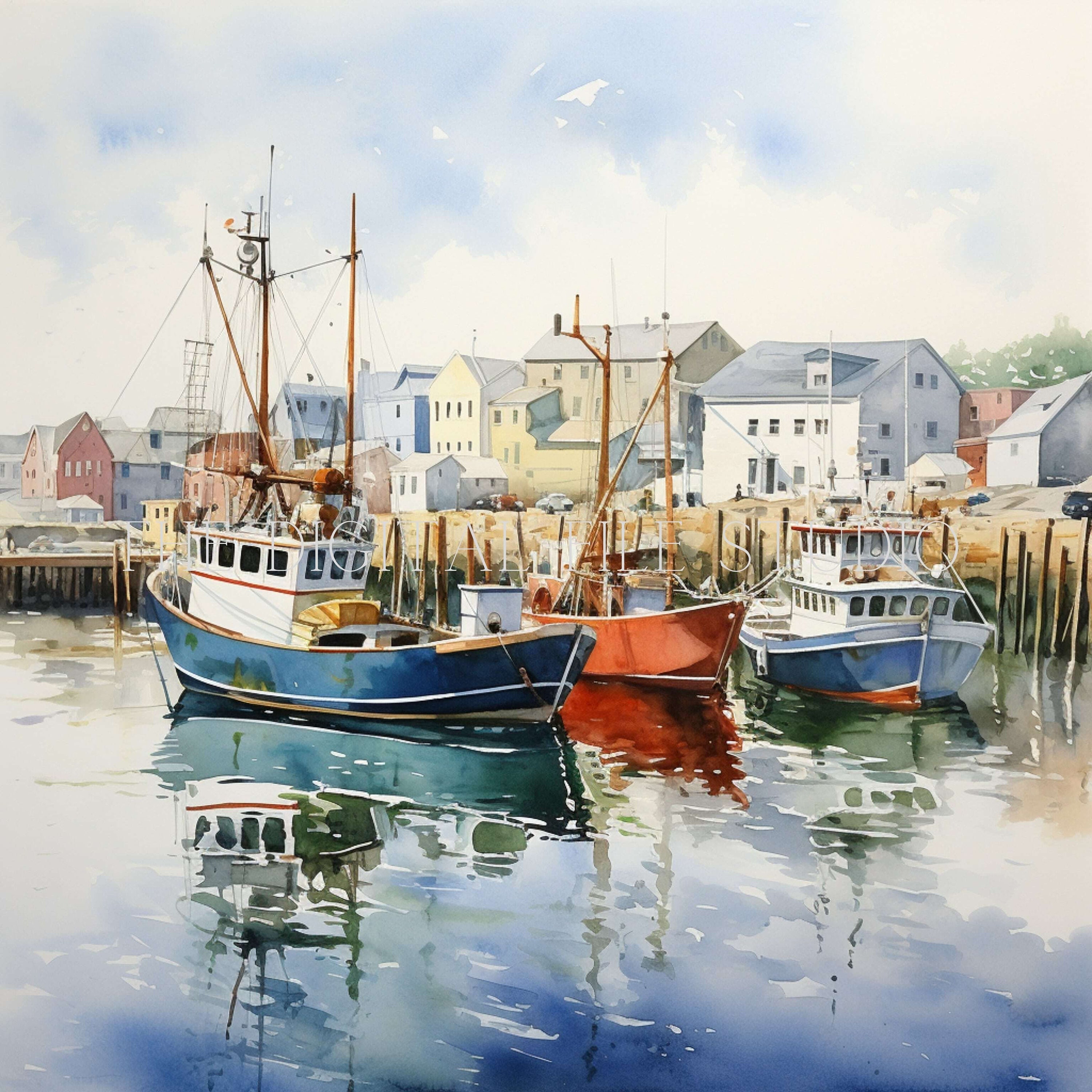 16 High-quality Designs of Harbor Scenes PNGJPGPDF Digital Print ...