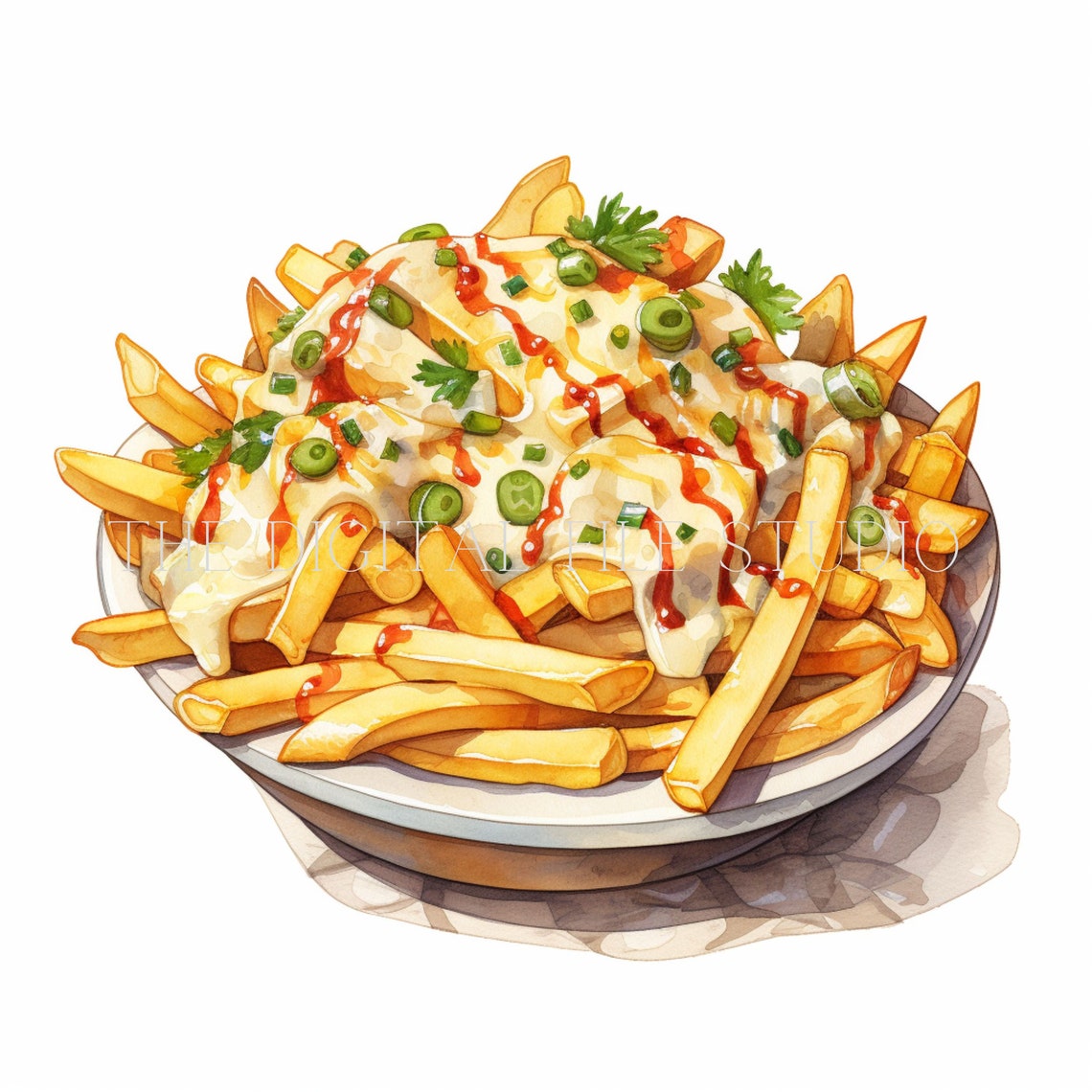 12 Watercolor Loaded Fries Clipart PNGJPGPDF Loaded Fries Digital Images Fries Graphics ...