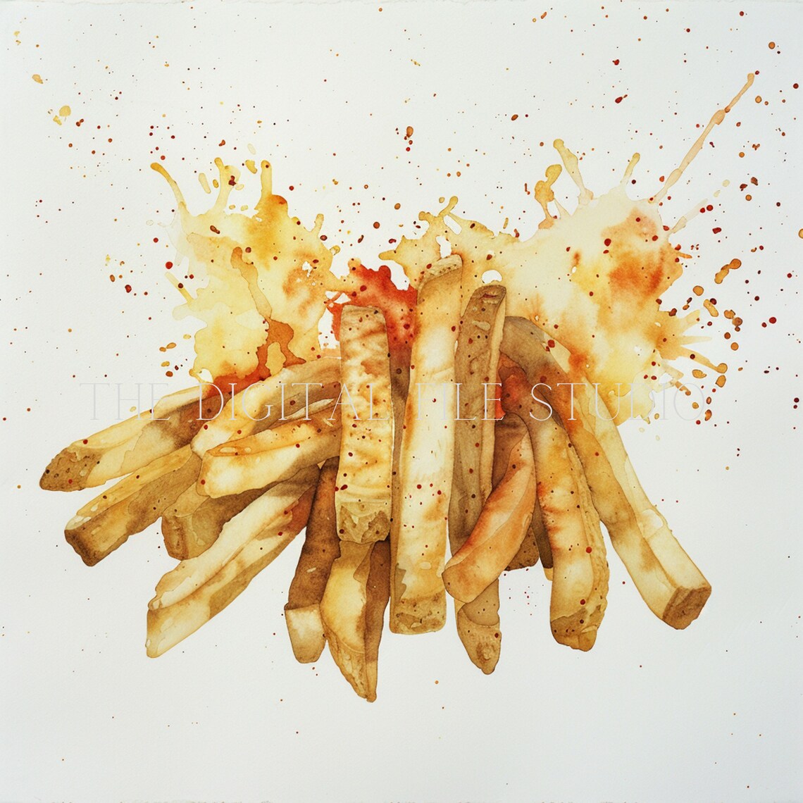 12 Watercolor Fries Clipart PNGJPGPDF Digital Images Graphics Watercolor Food Clipart Digital ...