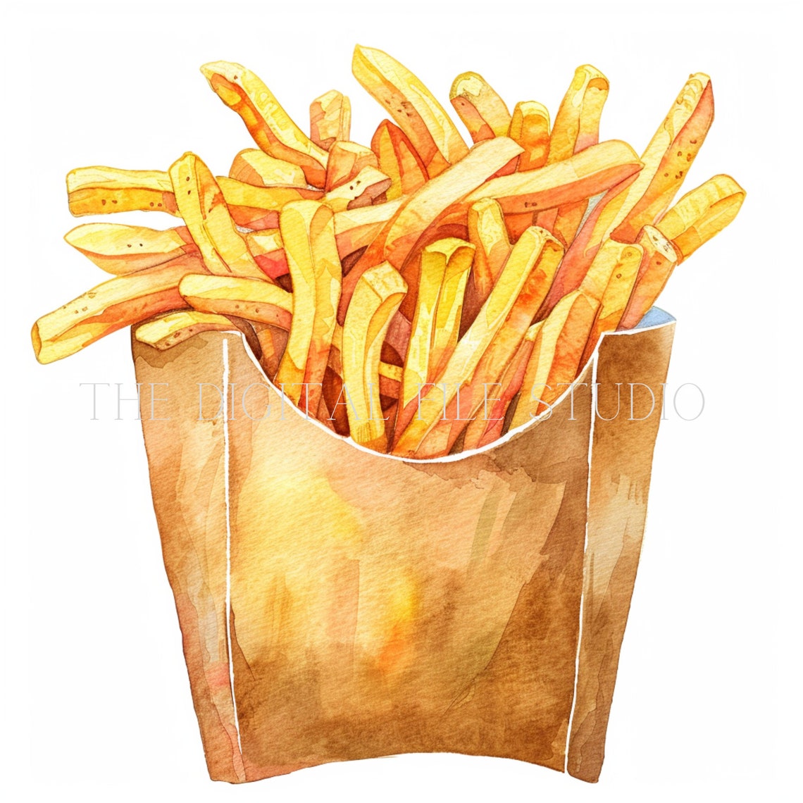 12 Watercolor Fries Clipart PNGJPGPDF Digital Images Graphics ...