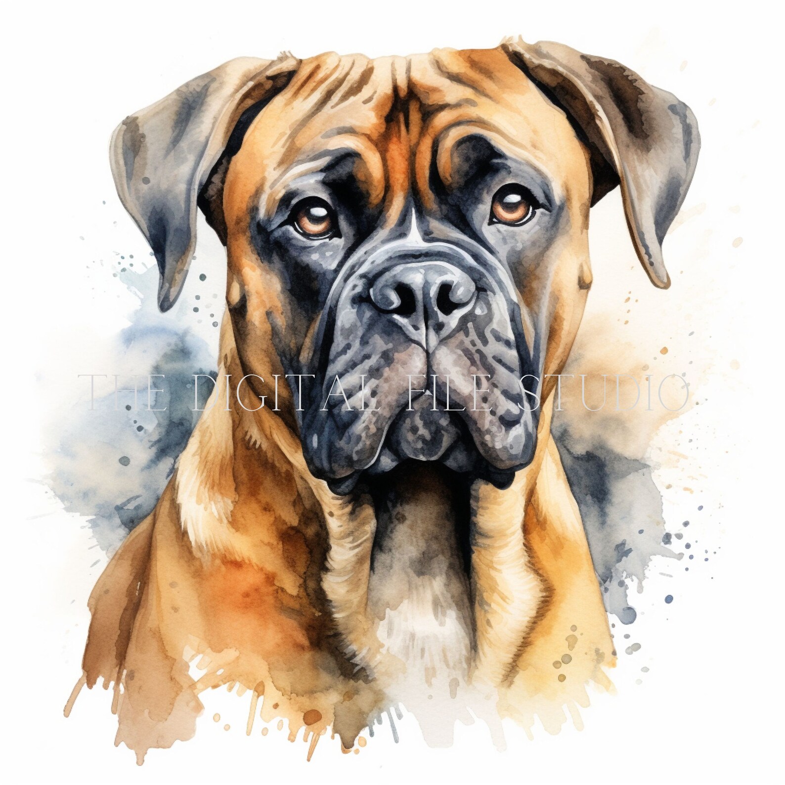 12 High-quality Bullmastiff PNG JPG PDF Dog Clipart Watercolor Card ...