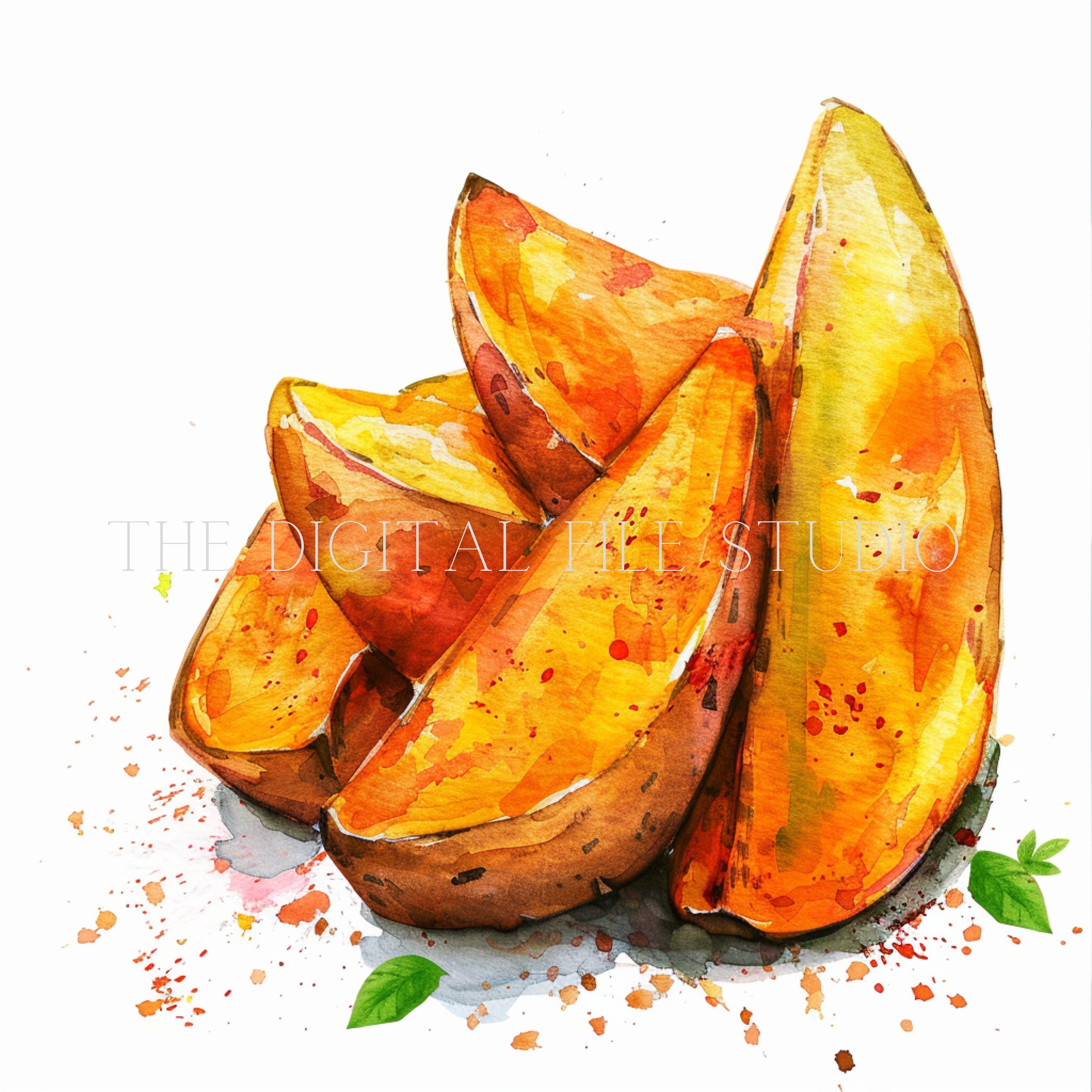 12 Watercolor Potato Wedges Clipart PNGJPGPDF Digital Images Graphics ...