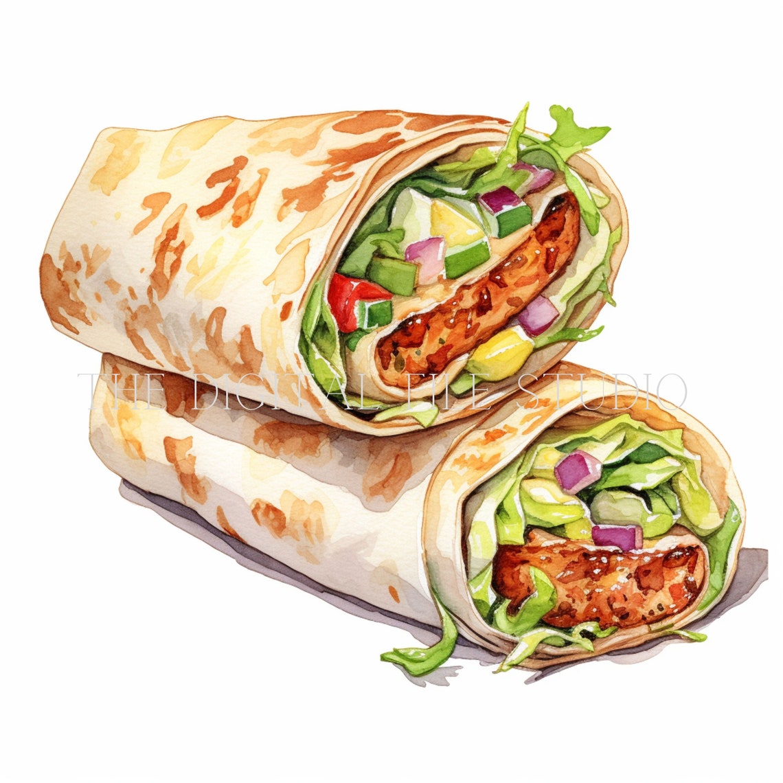 12 Watercolor Burritos Clipart PNGJPGPDF Burritos Digital Images ...