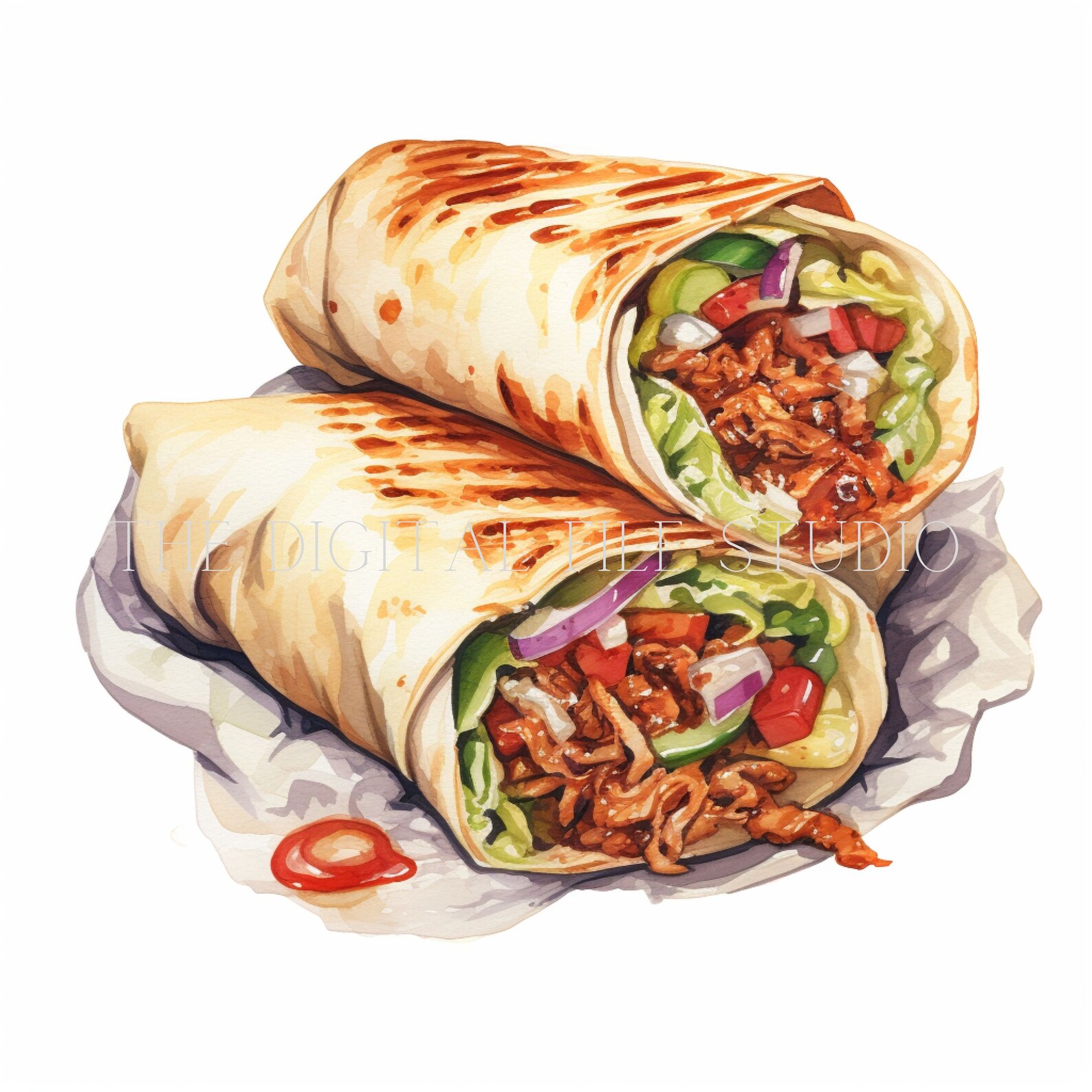 12 Watercolor Burritos Clipart PNGJPGPDF Burritos Digital Images ...