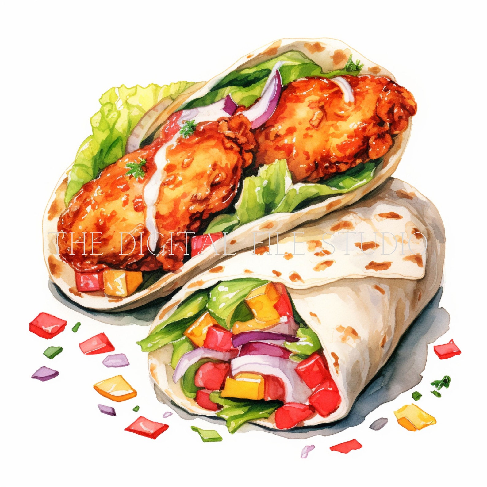 12 Watercolor Chicken Wrap Clipart PNGJPGPDF Chicken Wrap Digital ...