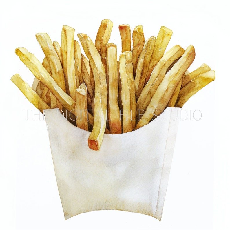 12 Watercolor Fries Clipart PNGJPGPDF Digital Images Graphics ...
