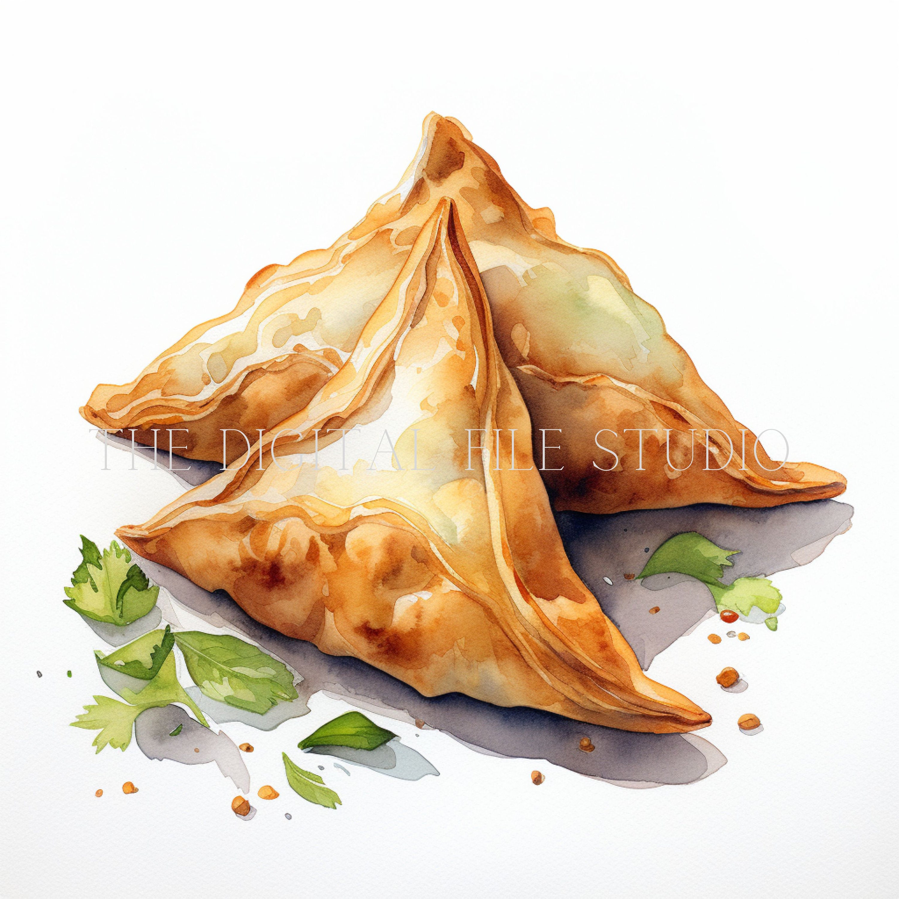12 Watercolor Samosas Clipart PNGJPGPDF Digital Images Graphics ...