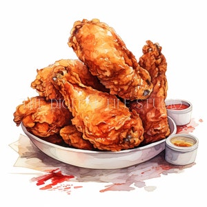 12 Watercolor Fried Chicken Clipart PNGJPGPDF Fried Chicken Digital ...