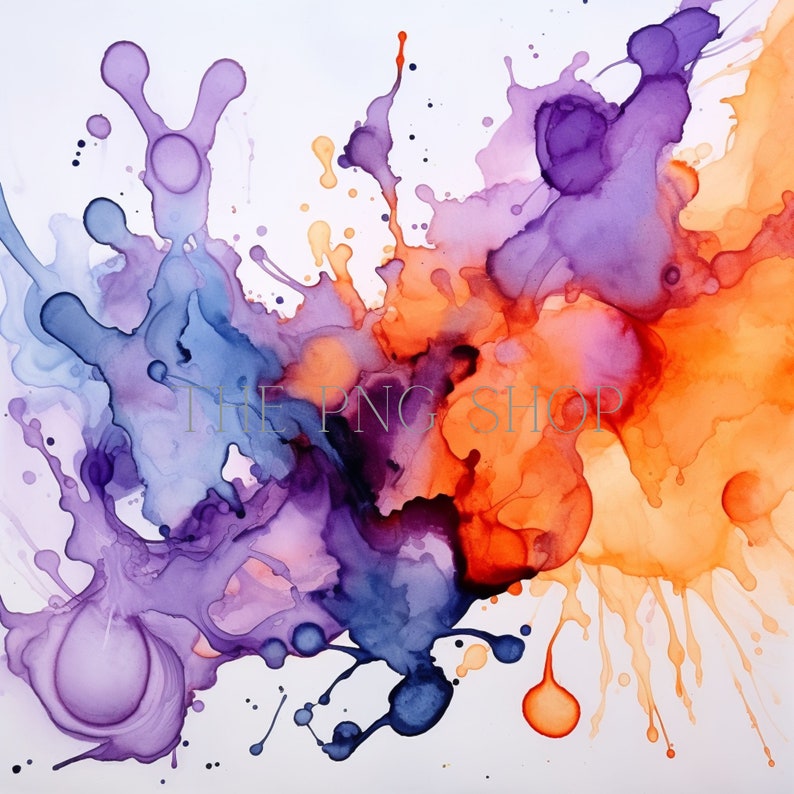 Alcohol Watercolor Splashes Clipart PNG Paint Splatter Clipart Ink ...