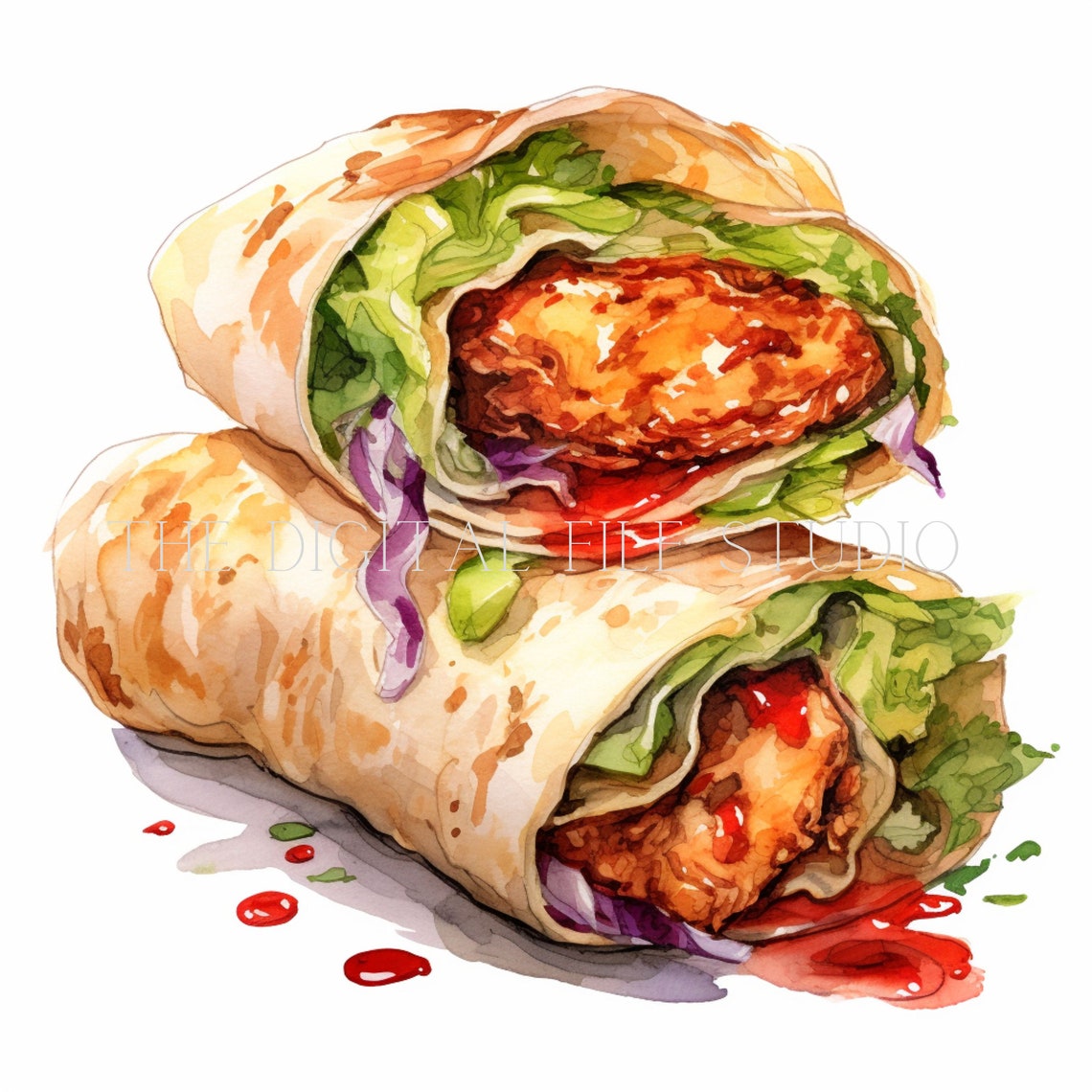 12 Watercolor Chicken Wrap Clipart PNGJPGPDF Chicken Wrap Digital ...