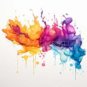 Alcohol Watercolor Splashes Clipart PNG Paint Splatter Clipart Ink ...