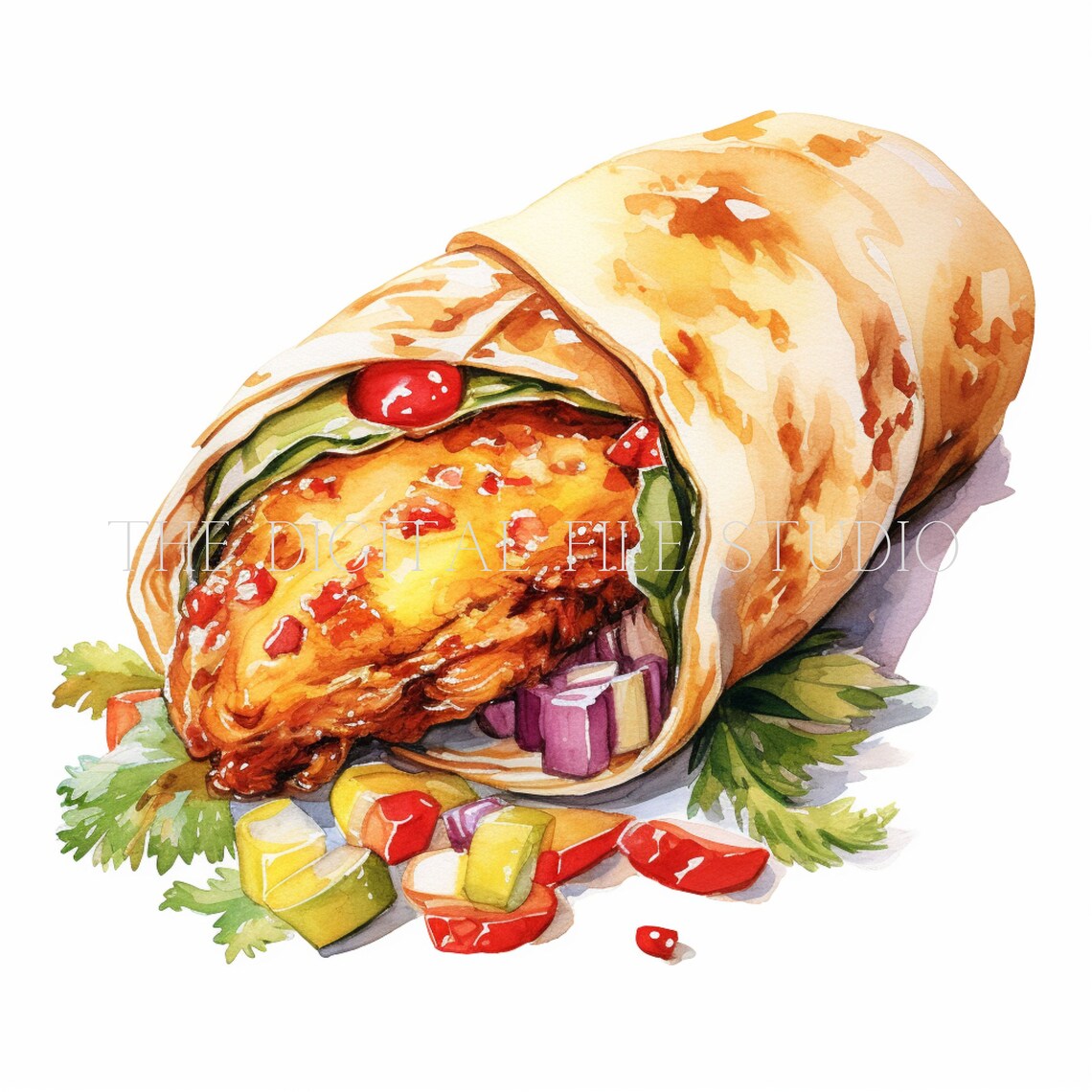 12 Watercolor Chicken Wrap Clipart PNGJPGPDF Chicken Wrap Digital ...