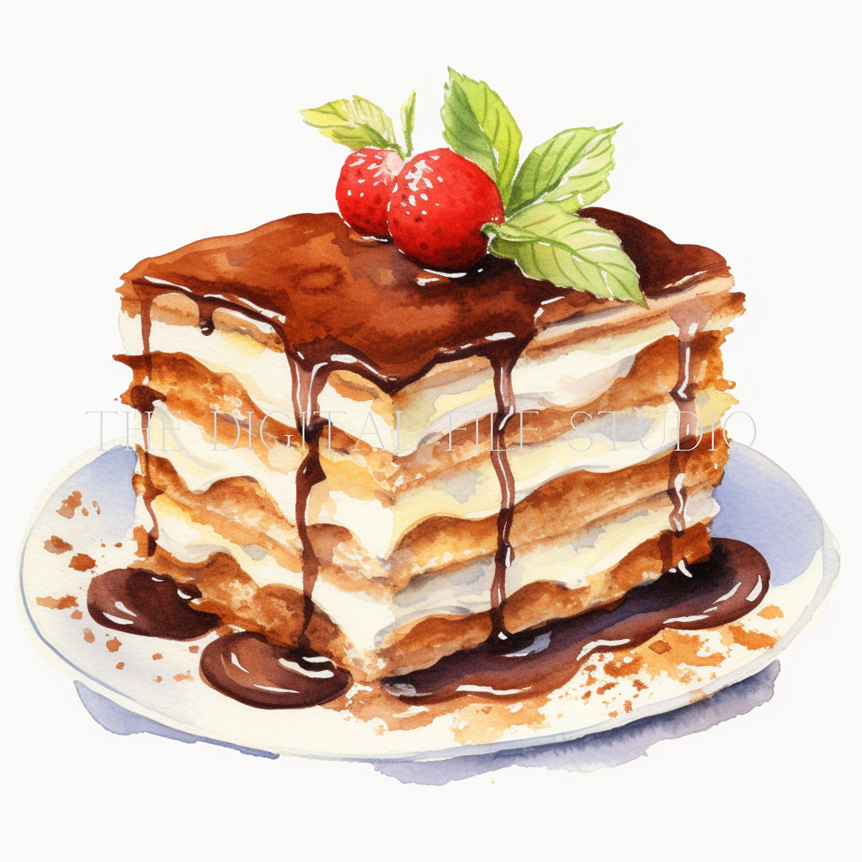 12 Watercolor Tiramisu Clipart PNGJPGPDF Tiramisu Digital Images ...