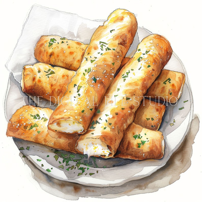 12 Watercolor Mozzarella Sticks Clipart PNGJPGPDF Digital Images ...