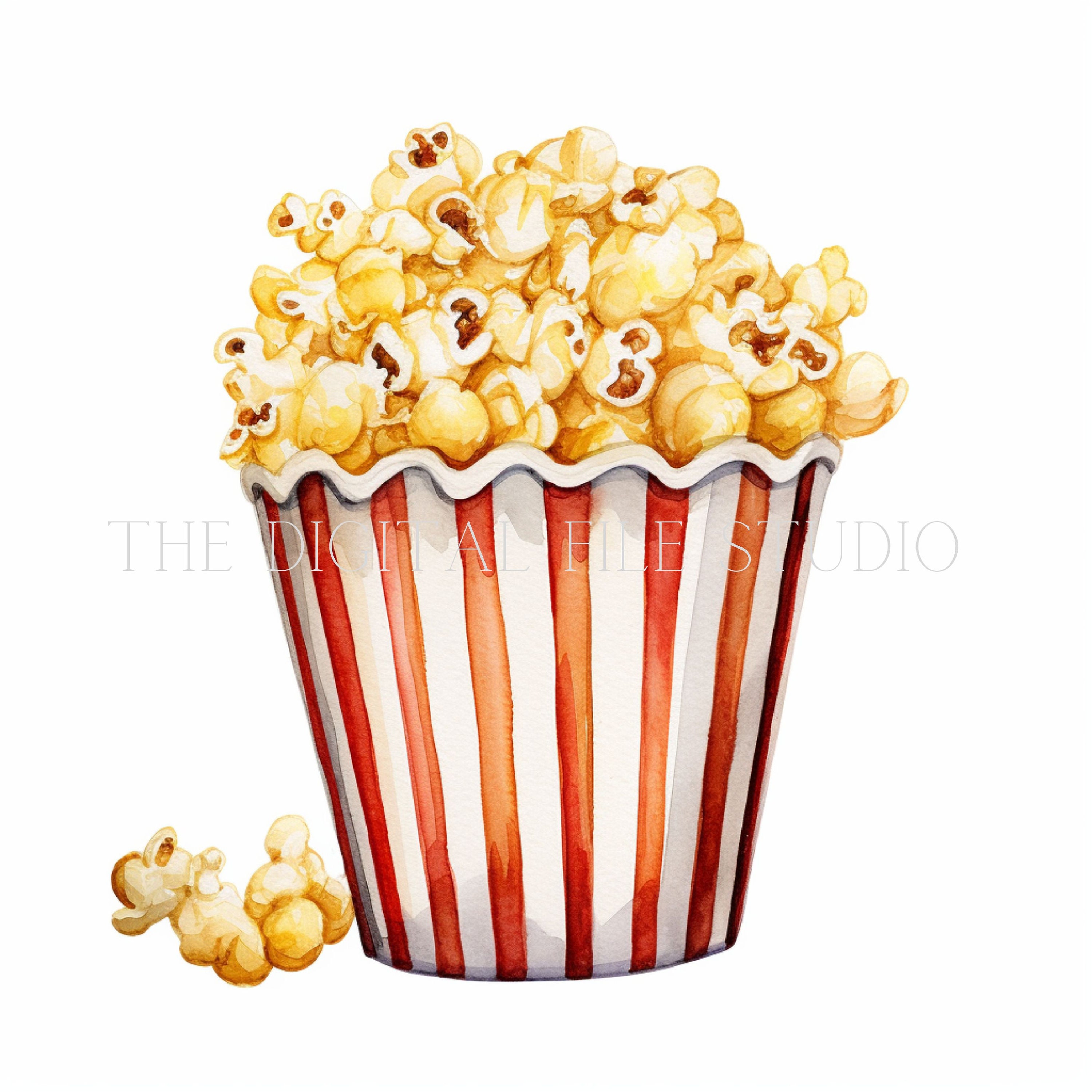 12 Watercolor Popcorn Clipart PNGJPGPDF Popcorn Digital Images Popcorn ...