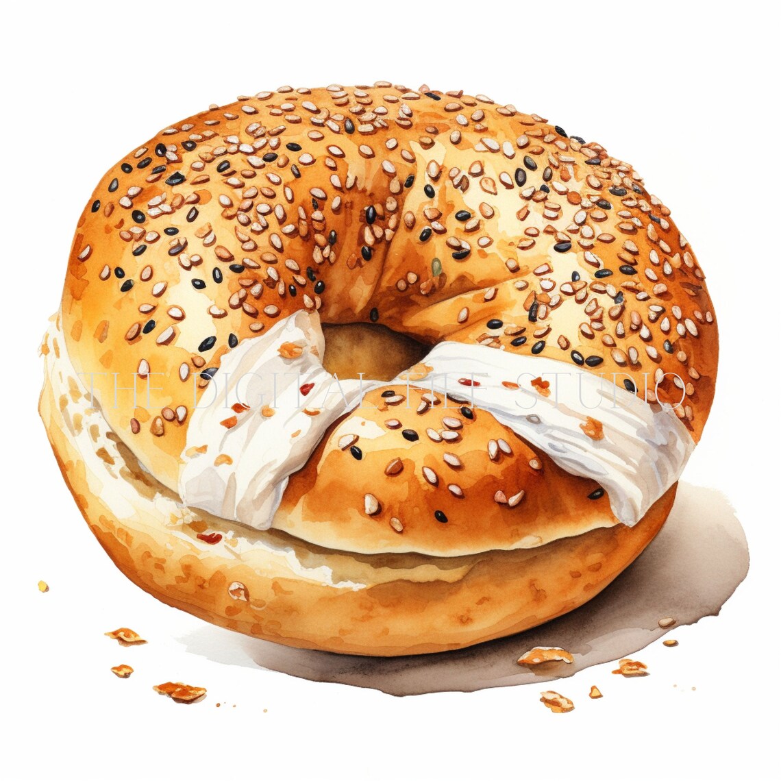 12 Watercolor Bagels Clipart PNGJPGPDF Bagels Digital Images Bagels ...