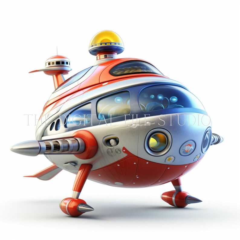 12 Cartoon Spaceship High-quality Designs PNGJPGPDF Clip Art 12 Digital ...