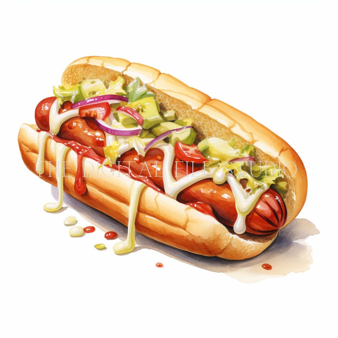 12 Watercolor Hotdog Clipart PNGJPGPDF Hotdog Digital Images Hotdog ...