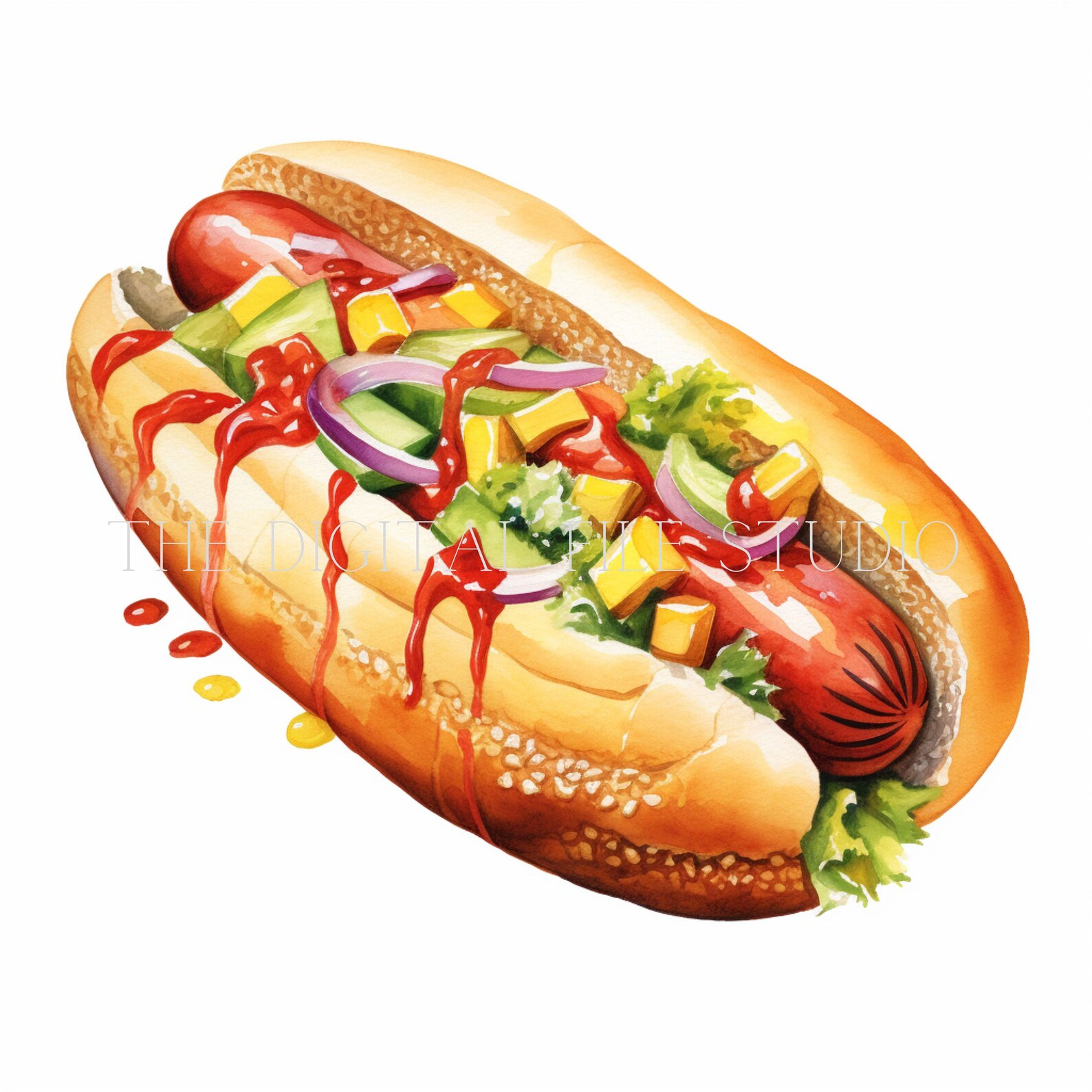 12 Watercolor Hotdog Clipart PNGJPGPDF Hotdog Digital Images Hotdog ...