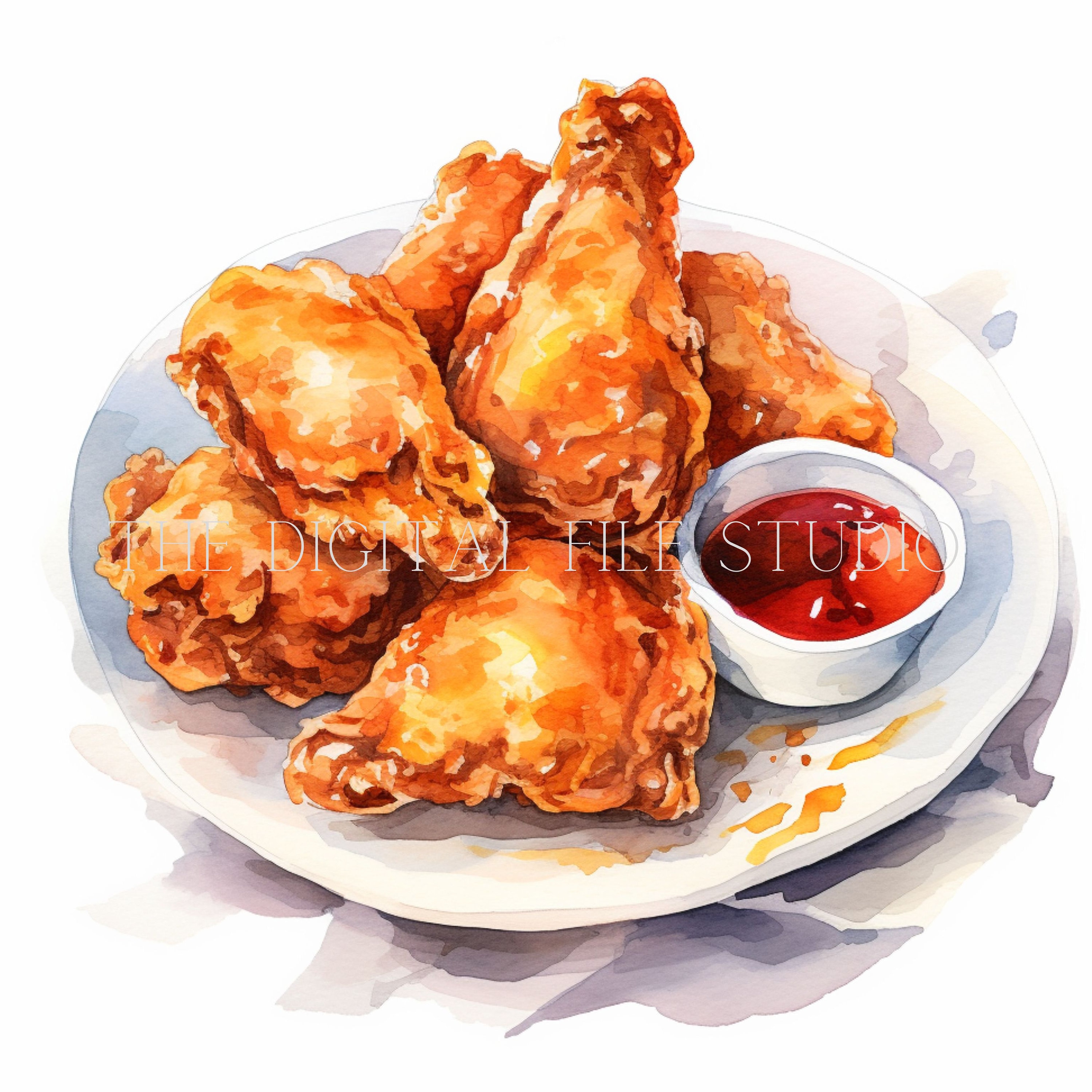 12 Watercolor Fried Chicken Clipart PNGJPGPDF Fried Chicken Digital ...
