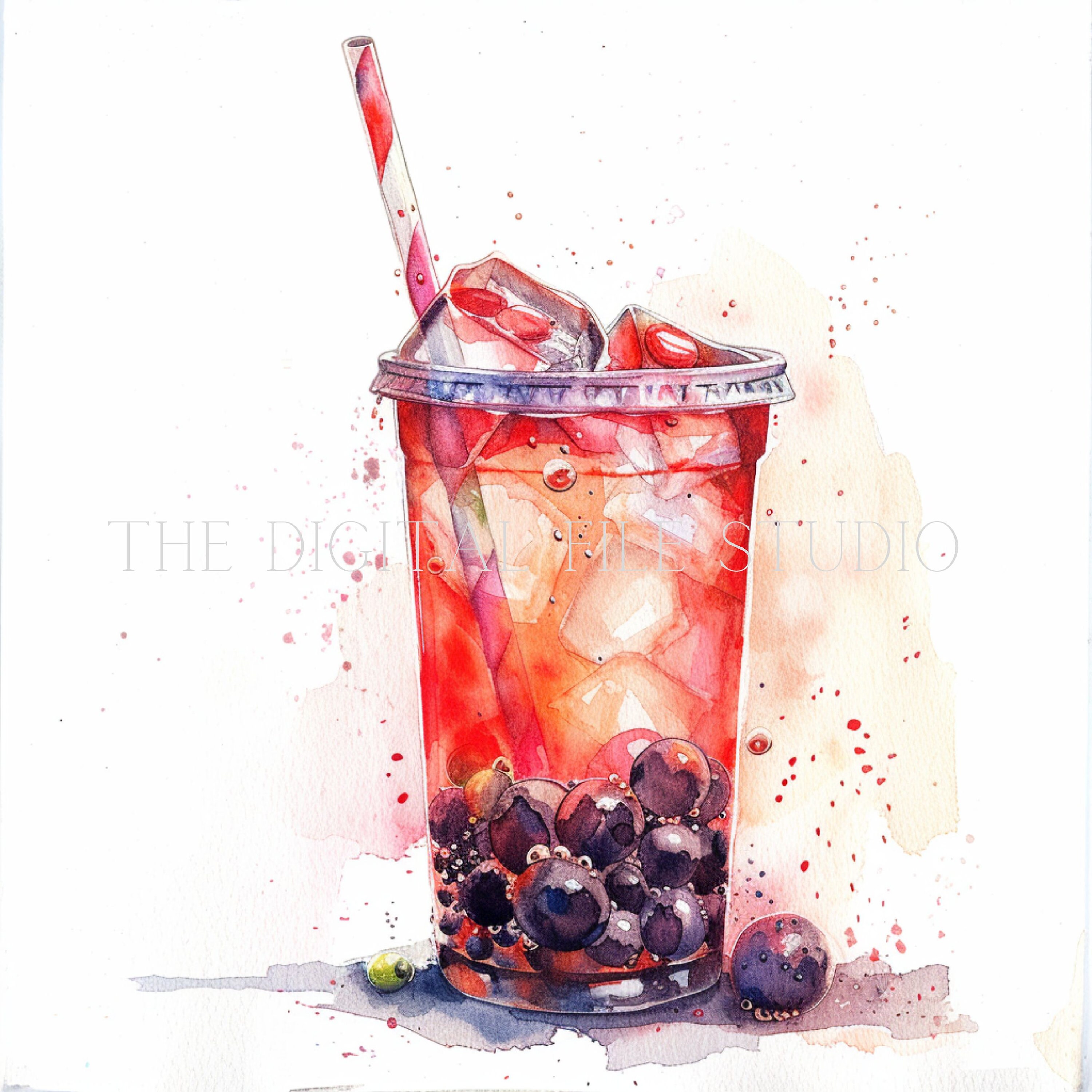 12 Watercolor Bubble Tea Clipart PNGJPGPDF Digital Images Graphics ...