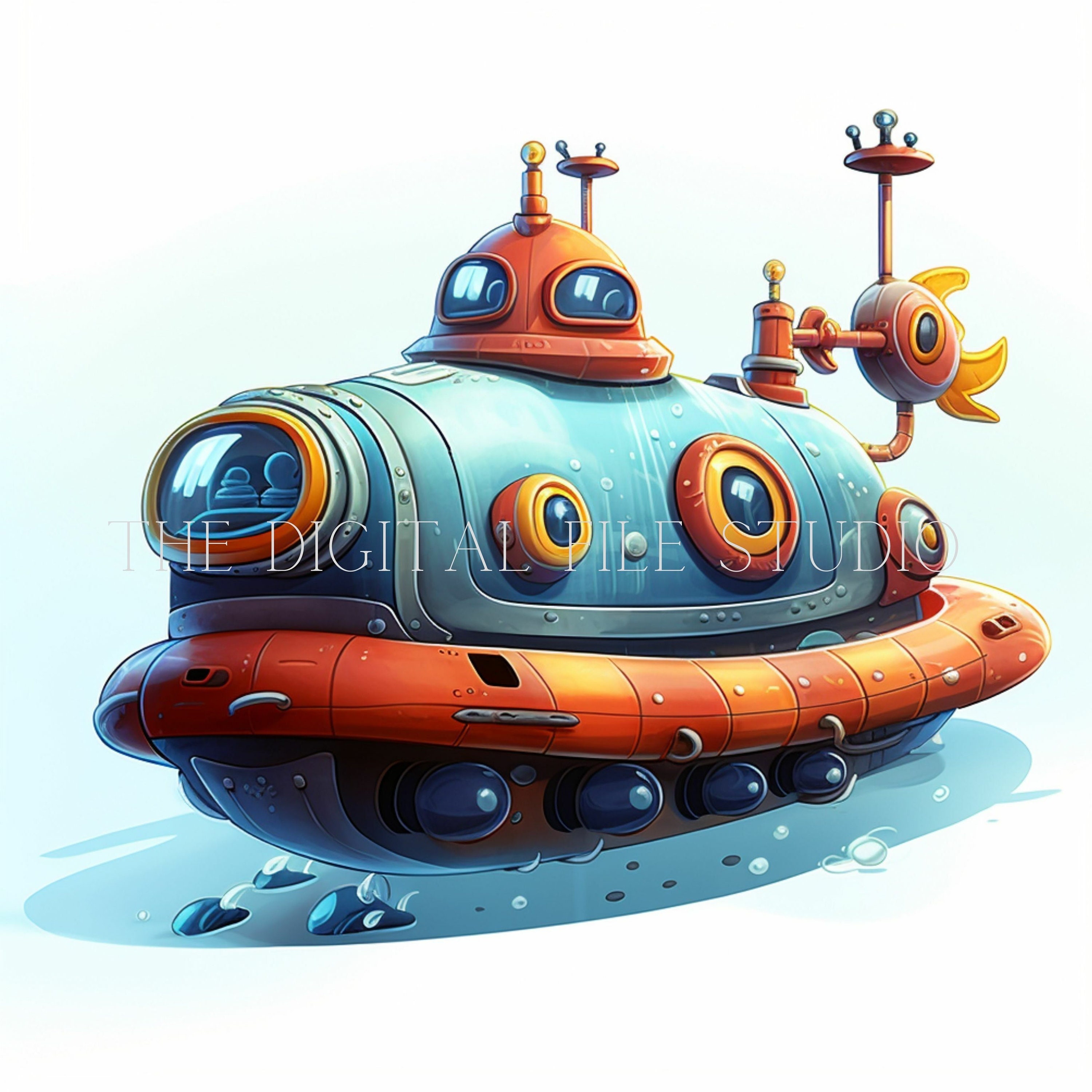 12 Cartoon Submarine High-quality Designs PNGJPGPDF Clip Art 12 Digital ...