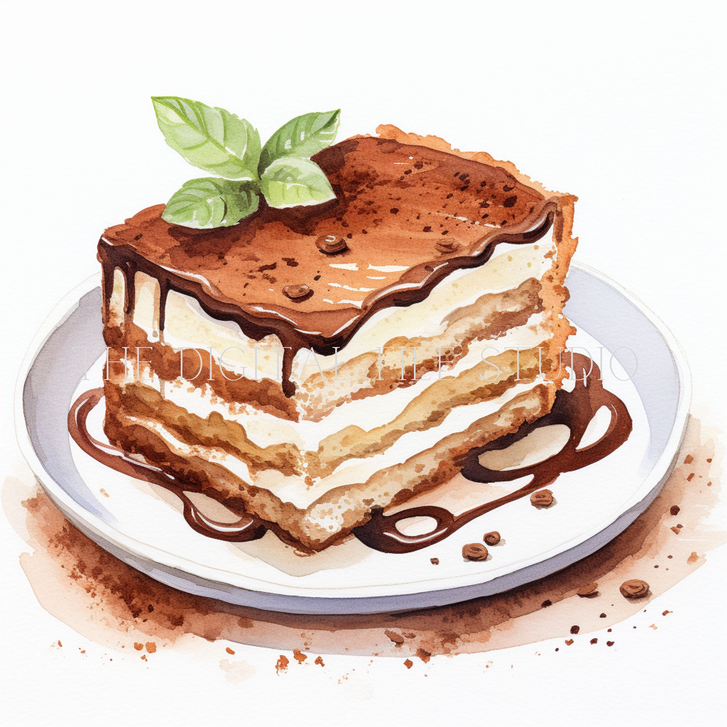 12 Watercolor Tiramisu Clipart PNGJPGPDF Tiramisu Digital Images ...