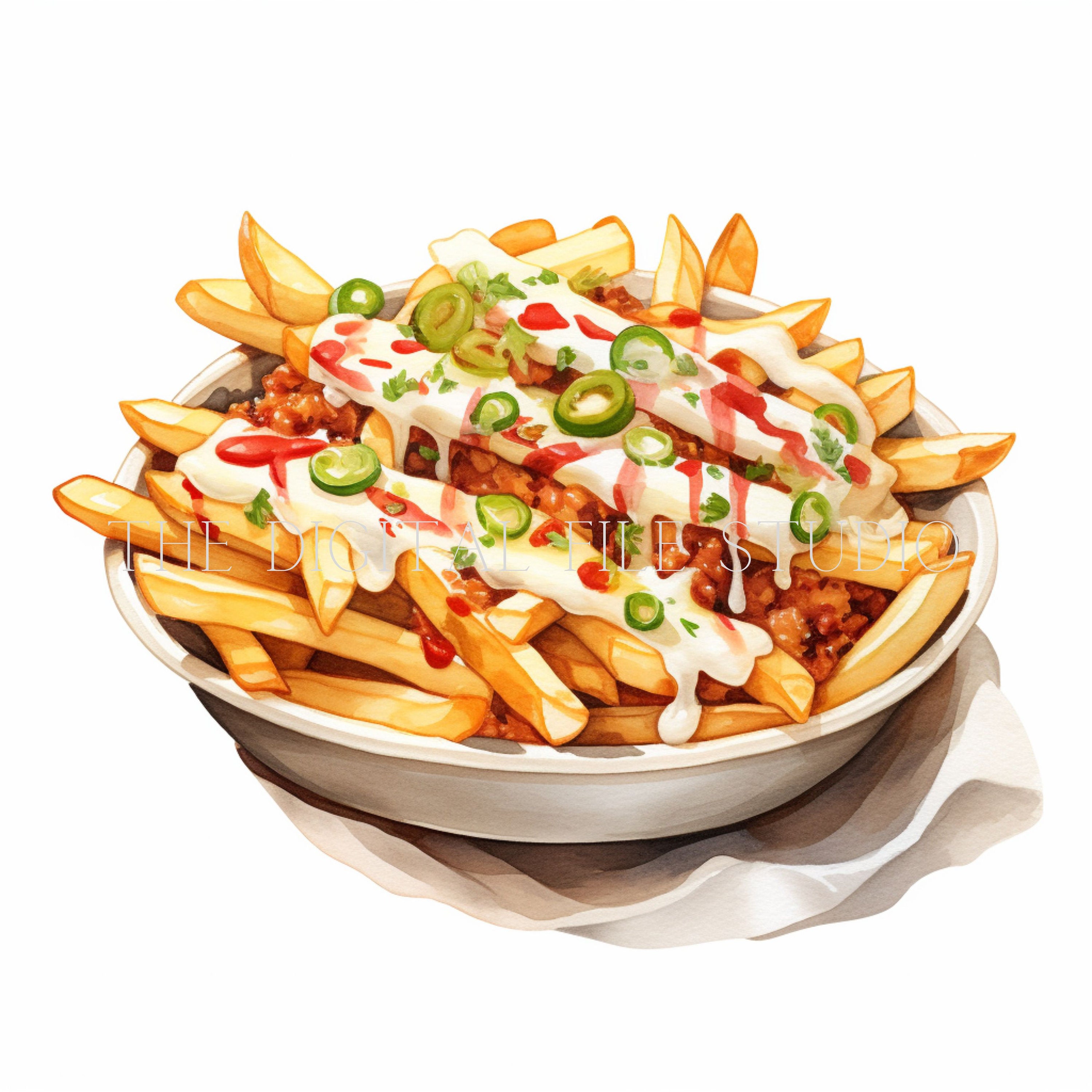 12 Watercolor Loaded Fries Clipart PNGJPGPDF Loaded Fries Digital Images Fries Graphics ...
