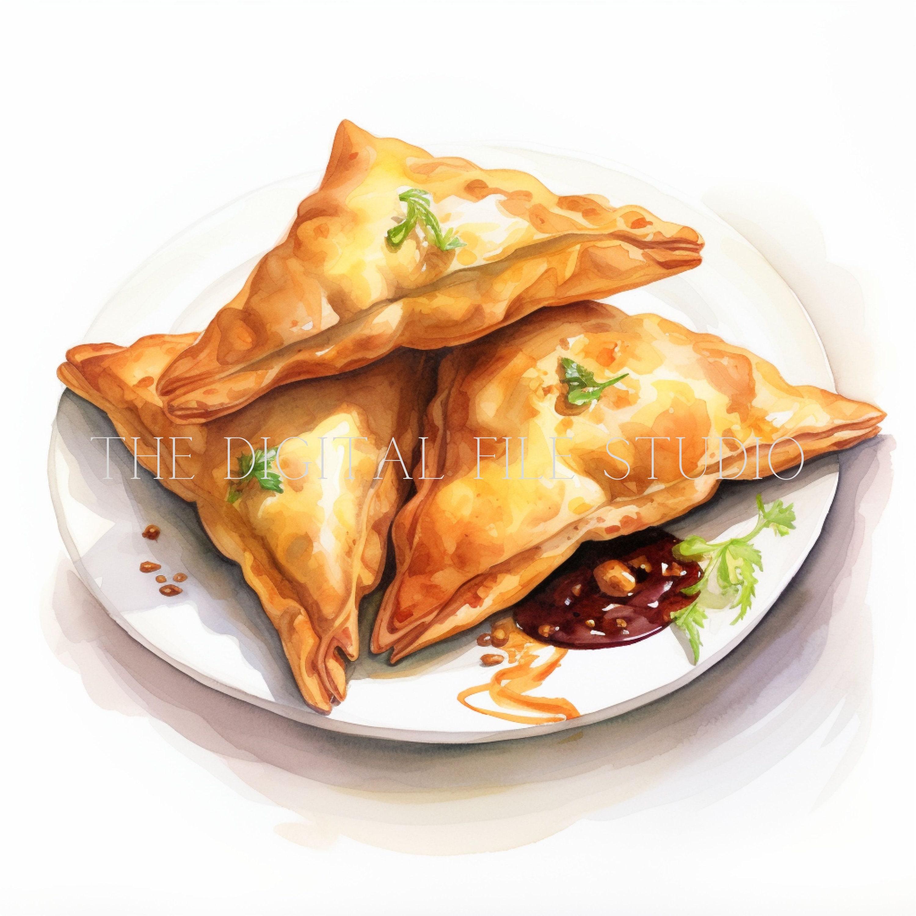 12 Watercolor Samosas Clipart PNGJPGPDF Digital Images Graphics ...