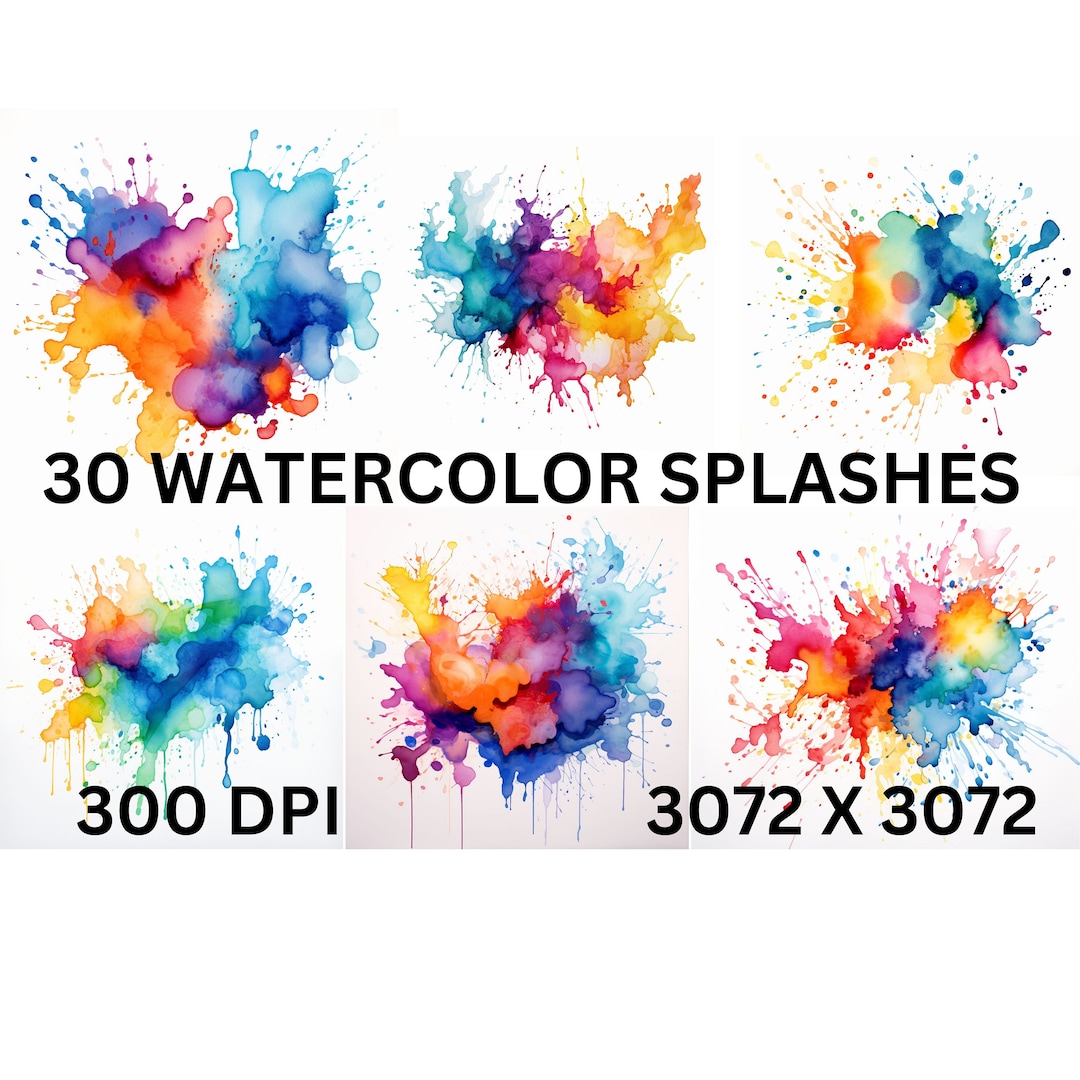 Watercolor Splashes Clipart PNG Paint Splatter Clipart - Etsy