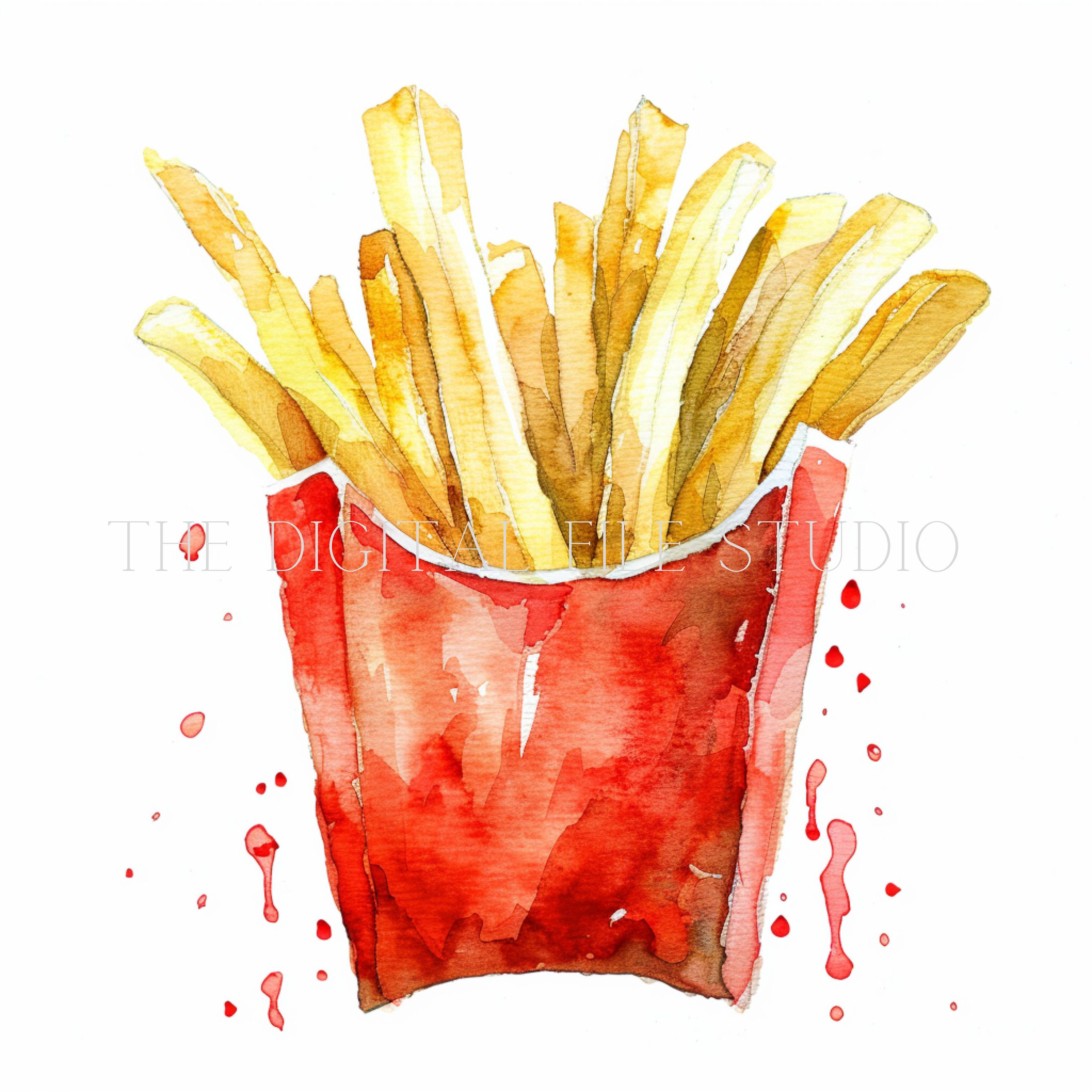 12 Watercolor Fries Clipart PNGJPGPDF Digital Images Graphics ...