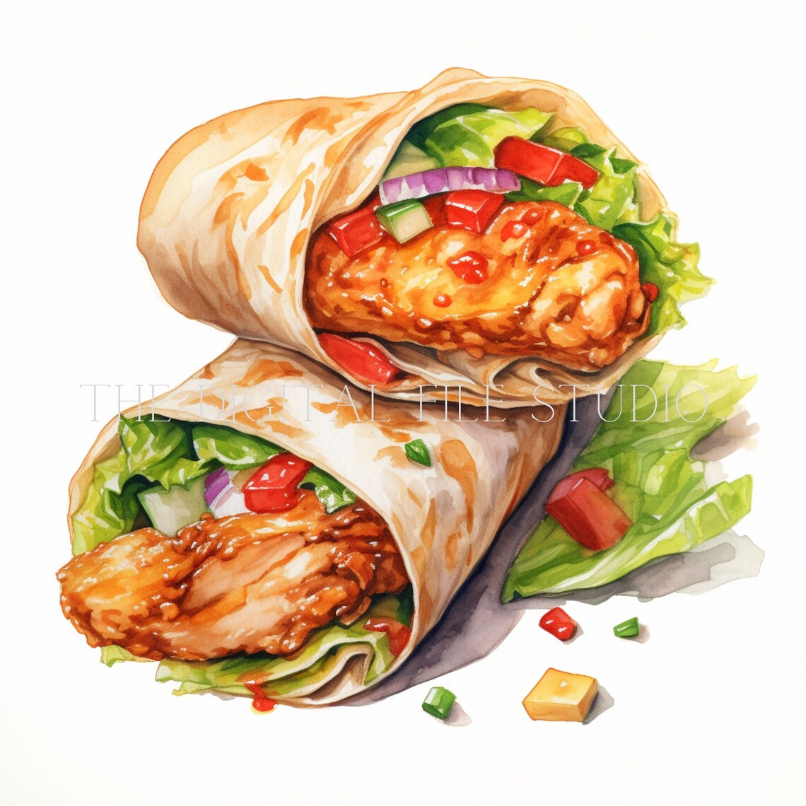 12 Watercolor Chicken Wrap Clipart PNGJPGPDF Chicken Wrap Digital ...