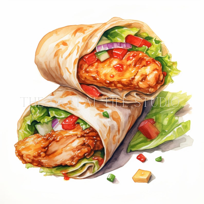 12 Watercolor Chicken Wrap Clipart PNGJPGPDF Chicken Wrap Digital ...