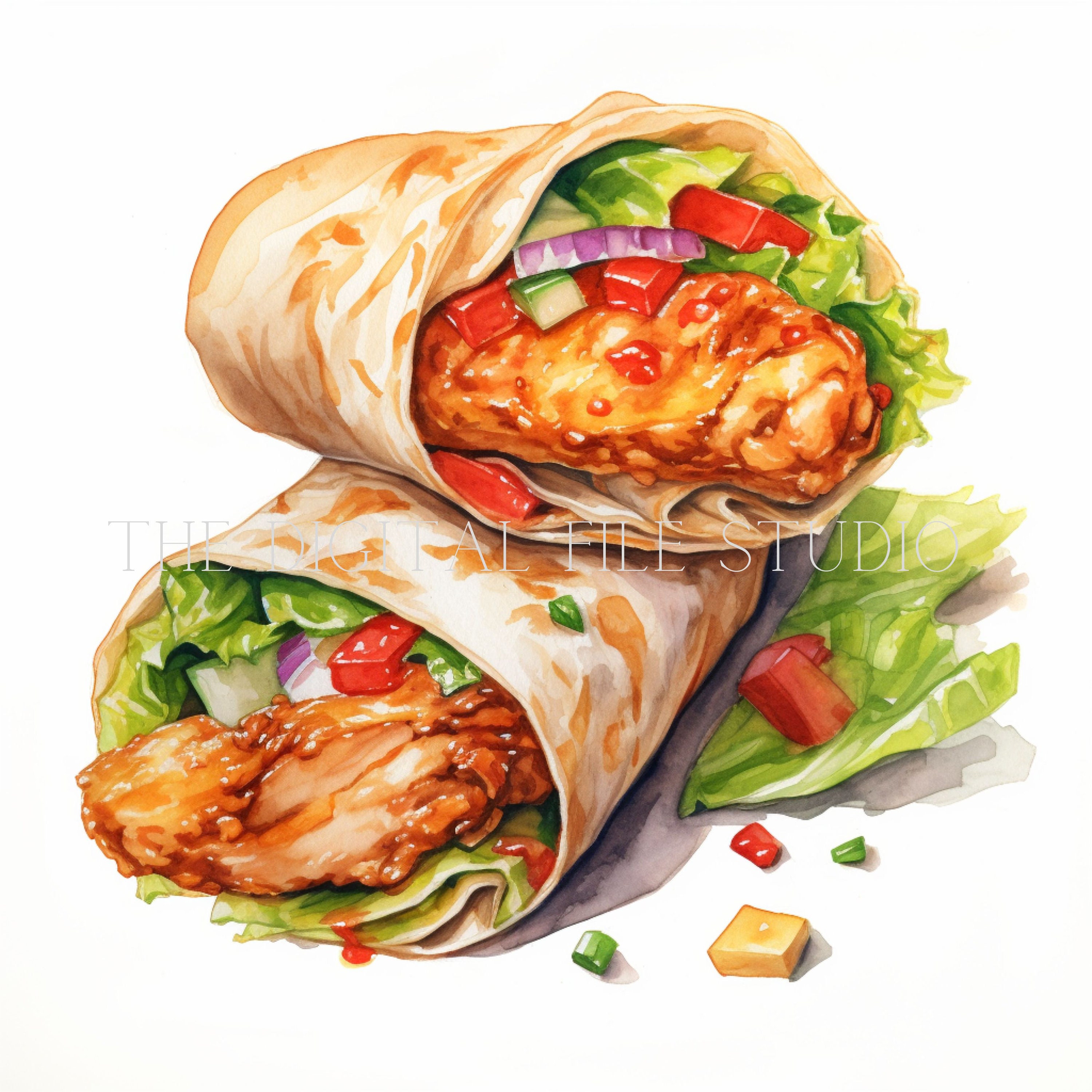 12 Watercolor Chicken Wrap Clipart PNGJPGPDF Chicken Wrap Digital ...