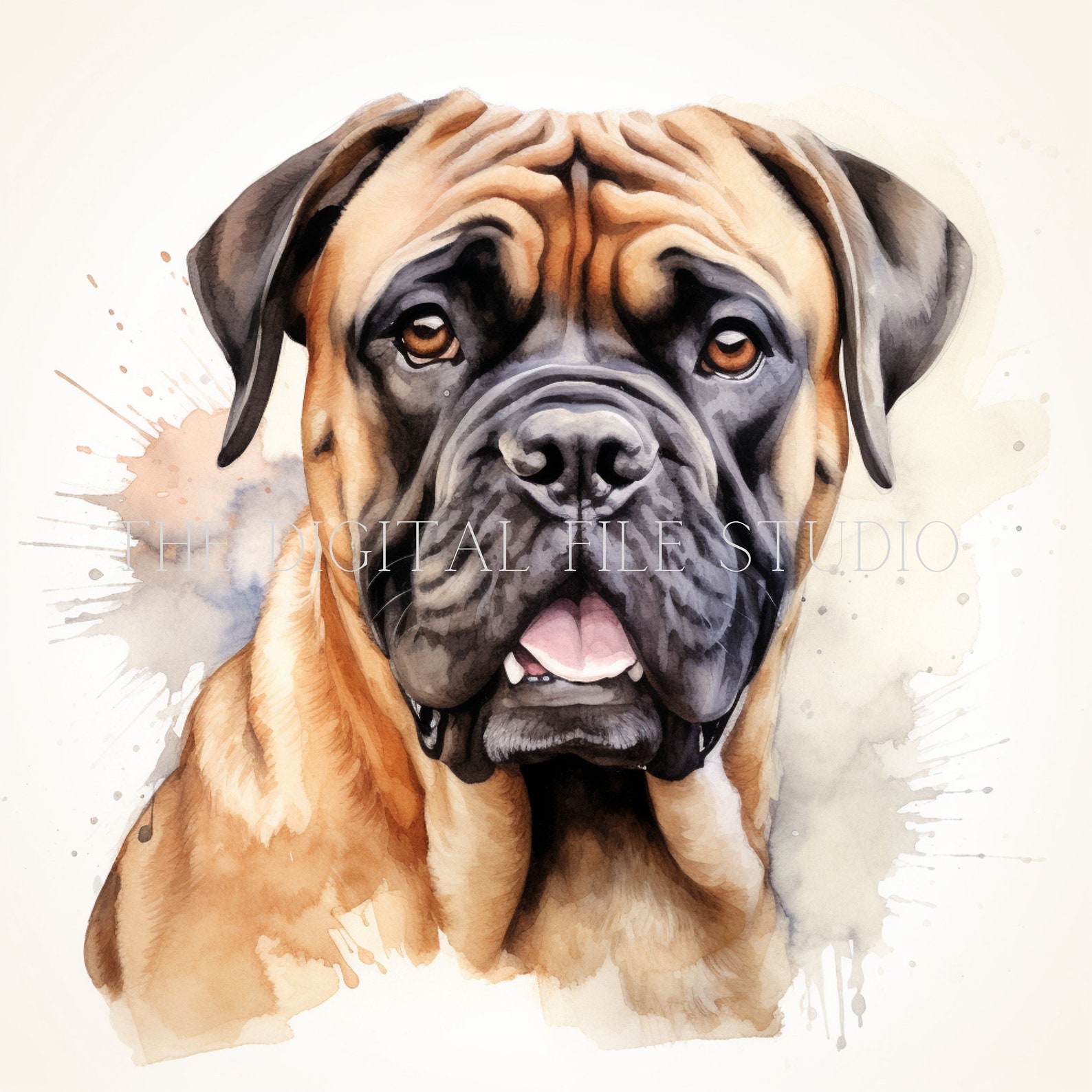 12 High-quality Bullmastiff PNG JPG PDF Dog Clipart Watercolor Card ...