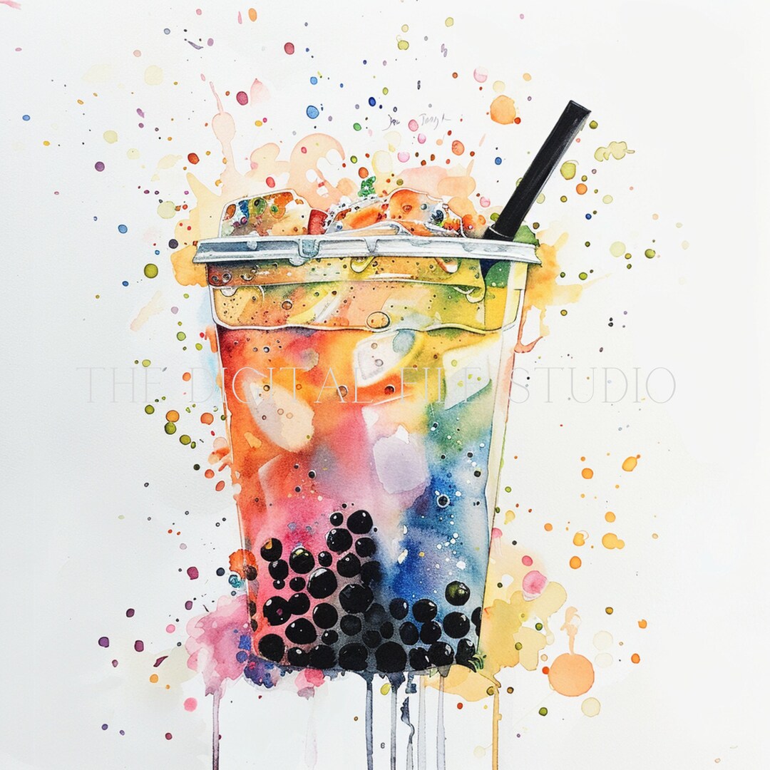 12 Watercolor Bubble Tea Clipart PNGJPGPDF Digital Images Graphics ...