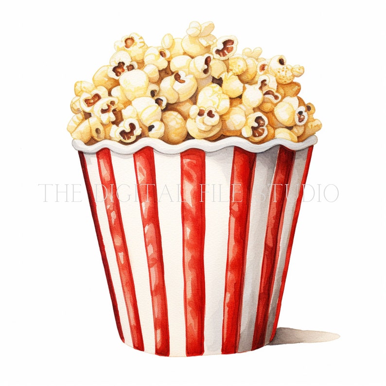 12 Watercolor Popcorn Clipart PNGJPGPDF Popcorn Digital Images Popcorn ...